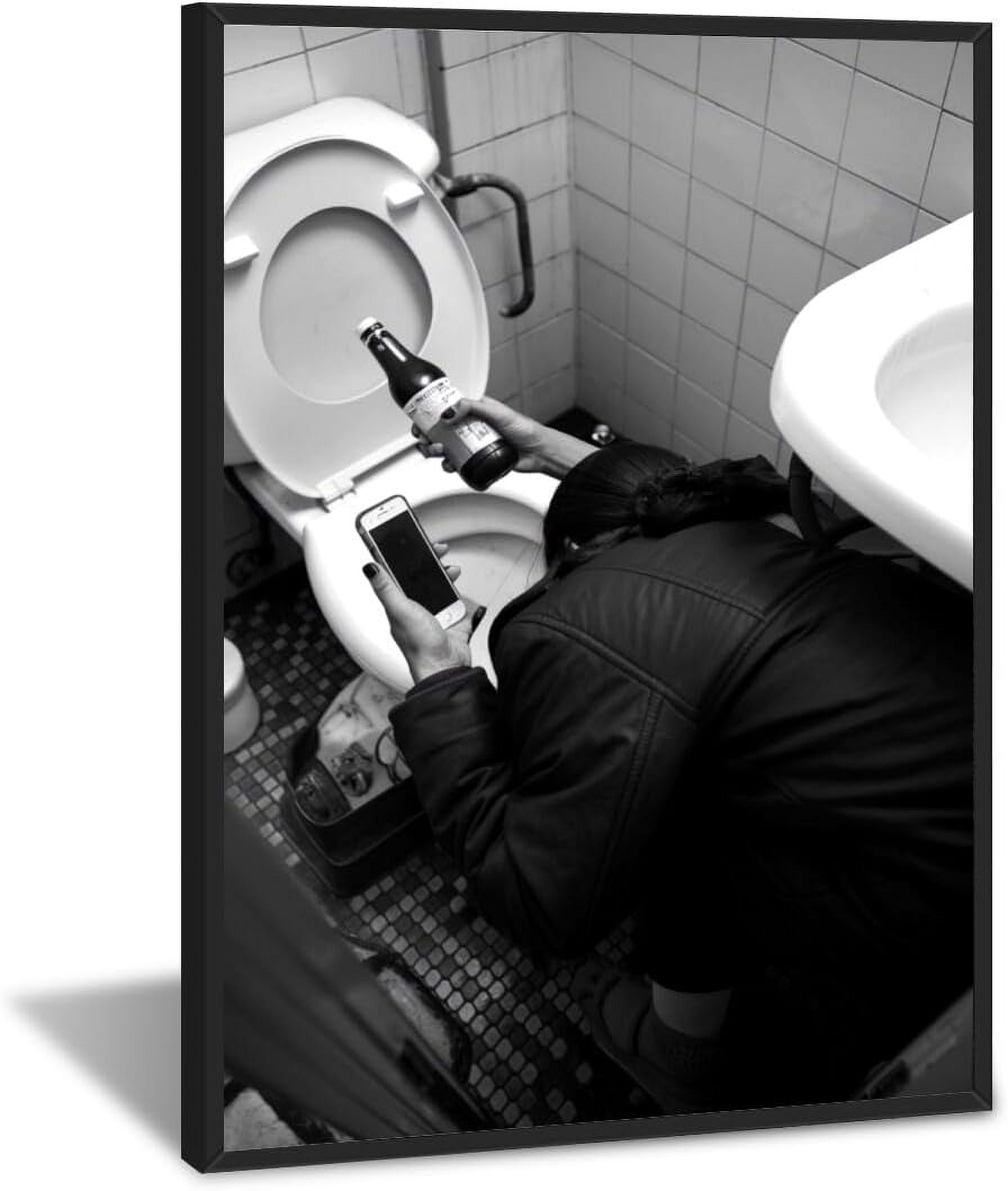 AXXPosters Feminist Poster Canvas Wall Art Woman Drinking in Toilet ...