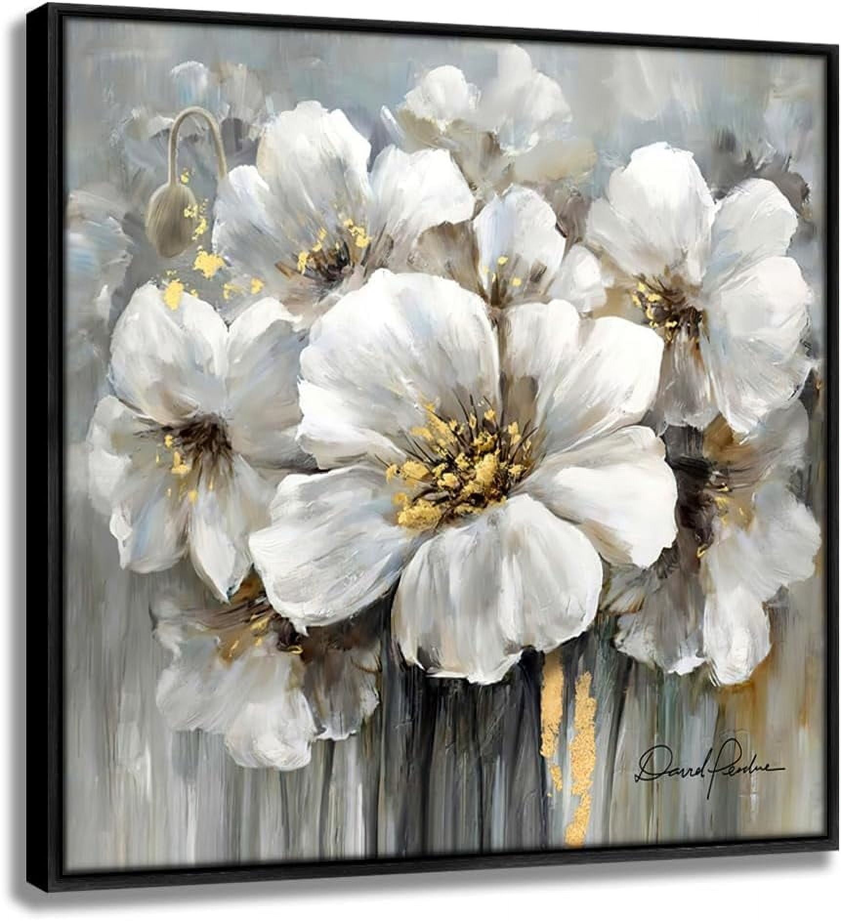 AXXPosters- Flowers Canvas Wall Art, 24W x 24H inch, White Floral and ...
