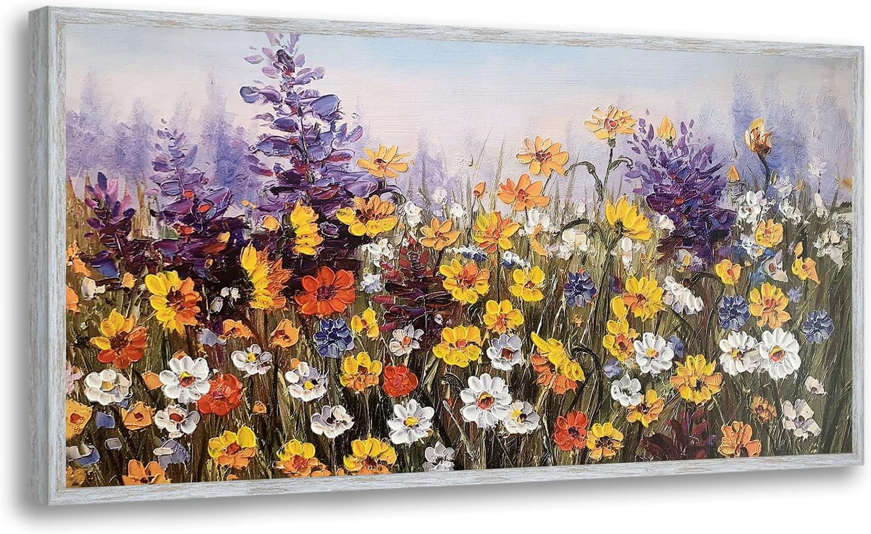 AXXPosters-Flowers Wall Art Canvas Daisy Colorful Landscape Painting ...