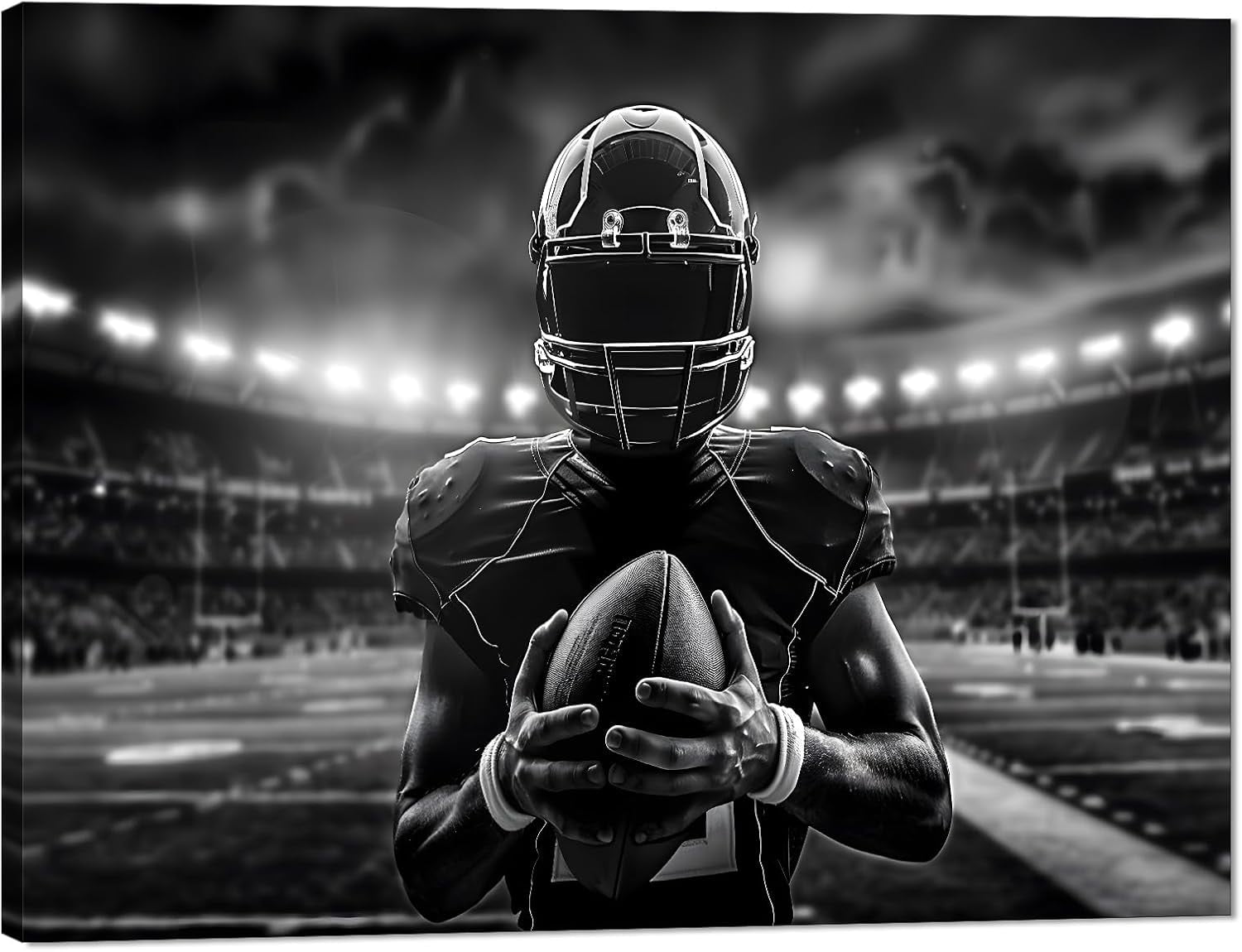 AXXPosters-Football Canvas Wall Art - Black And White Rugby Painting ...
