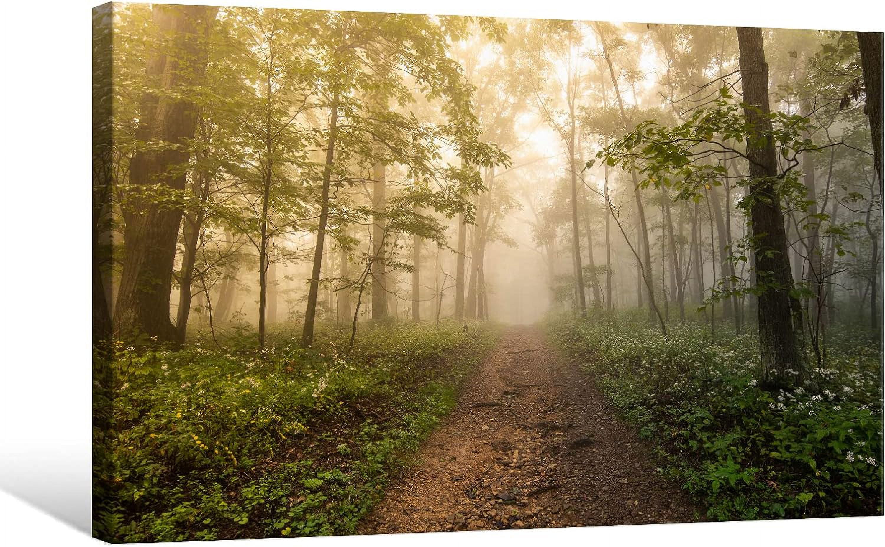 AXXPosters-Forest Canvas Wall Art Green Trees Foggy Morning Spring ...