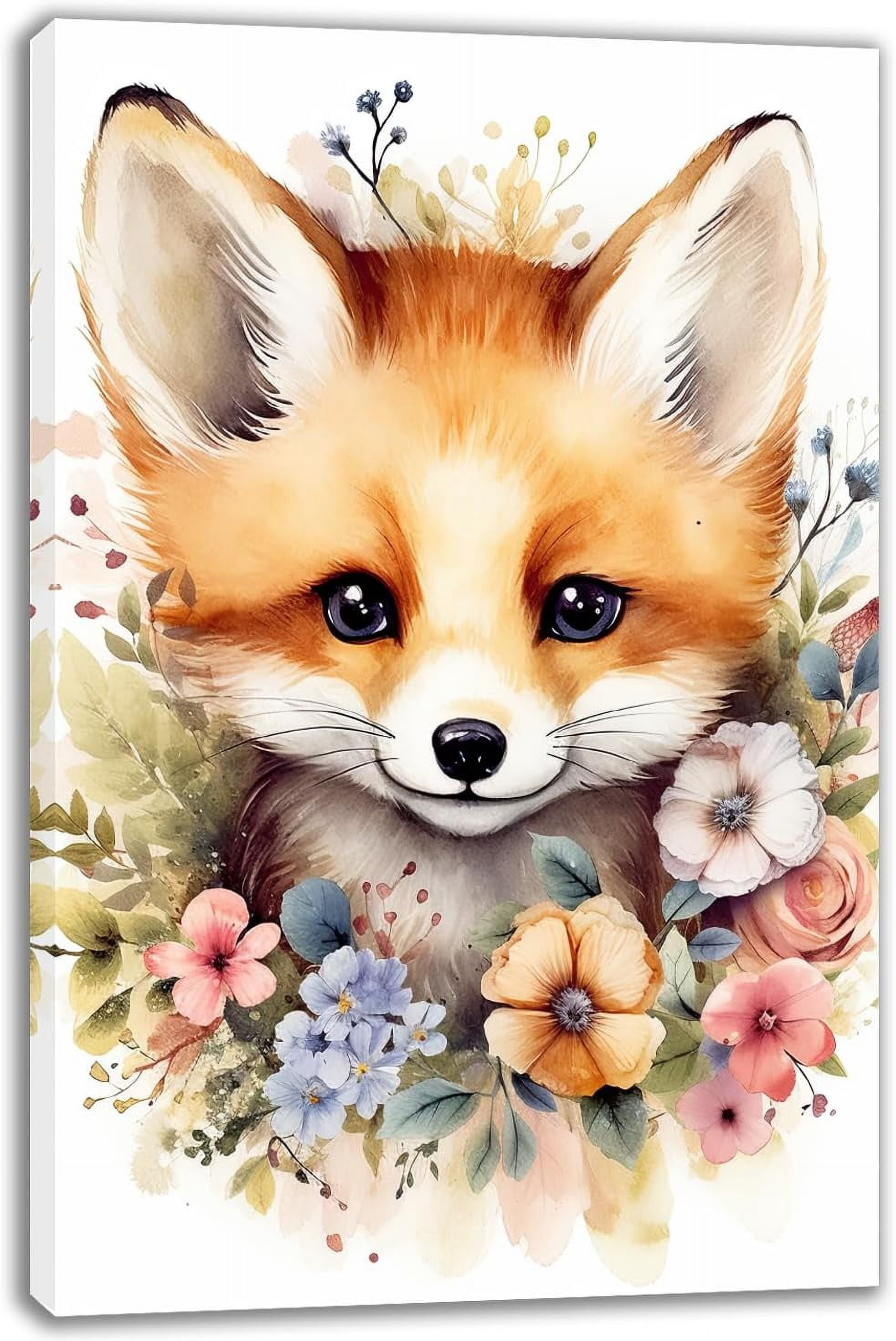 AXXPosters Fox Canvas Wall Art, Cute Baby Fox Picture Print Modern Wild ...
