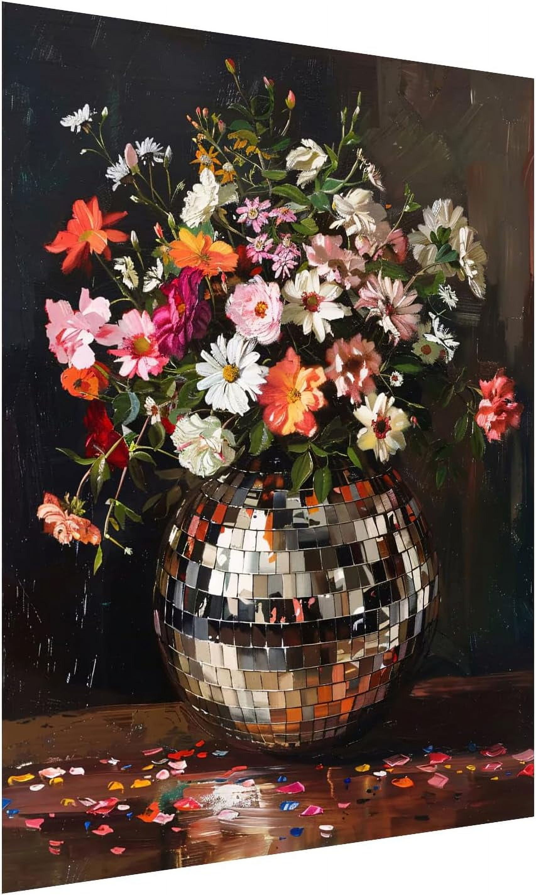 AXXPosters Funky Floral Wall Art,Disco Ball Moody Florals,Disco and ...