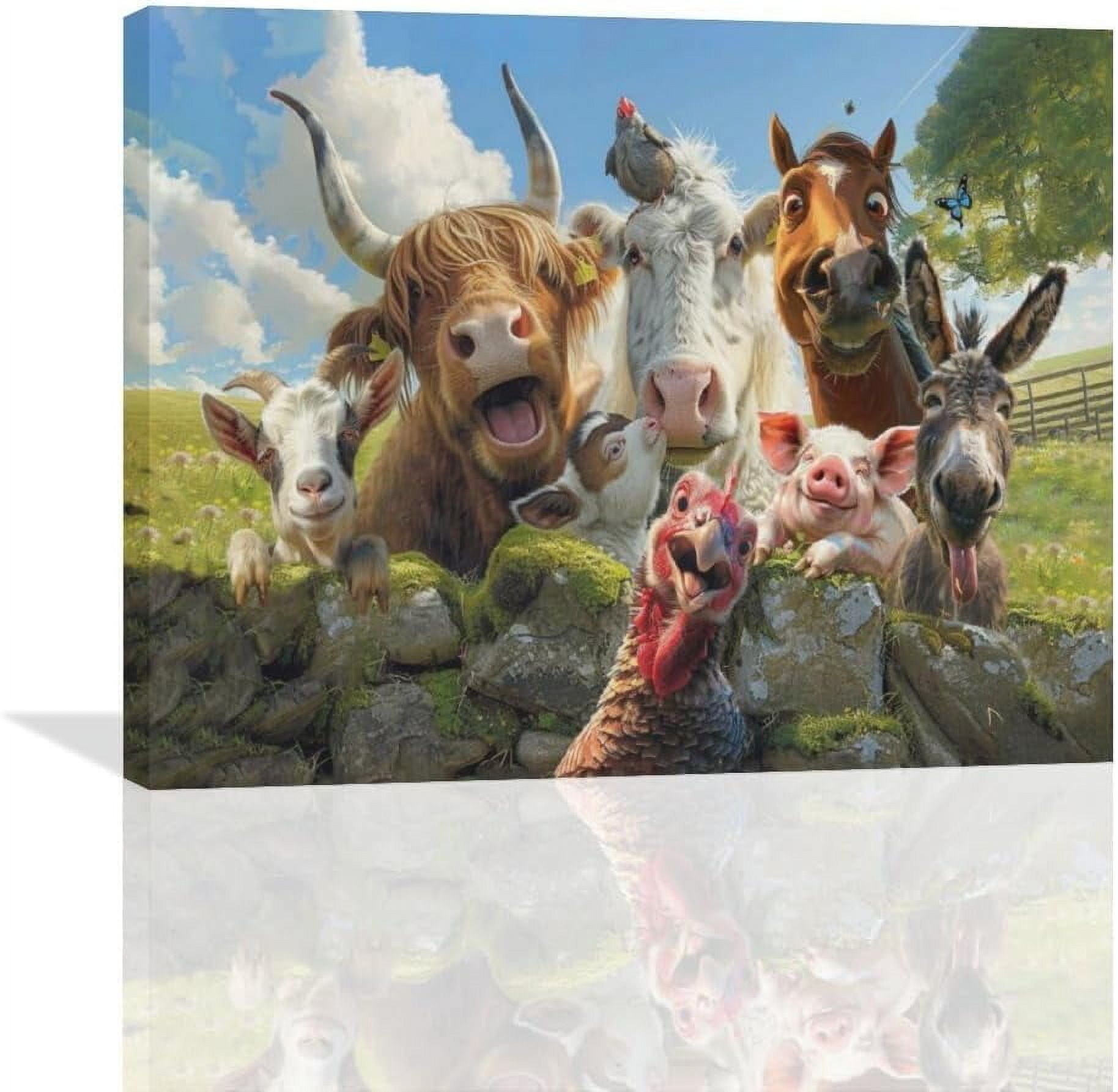 AXXPosters-Funny Animals Wall Art Farmhouse Cow Donkey Pig Pictures ...