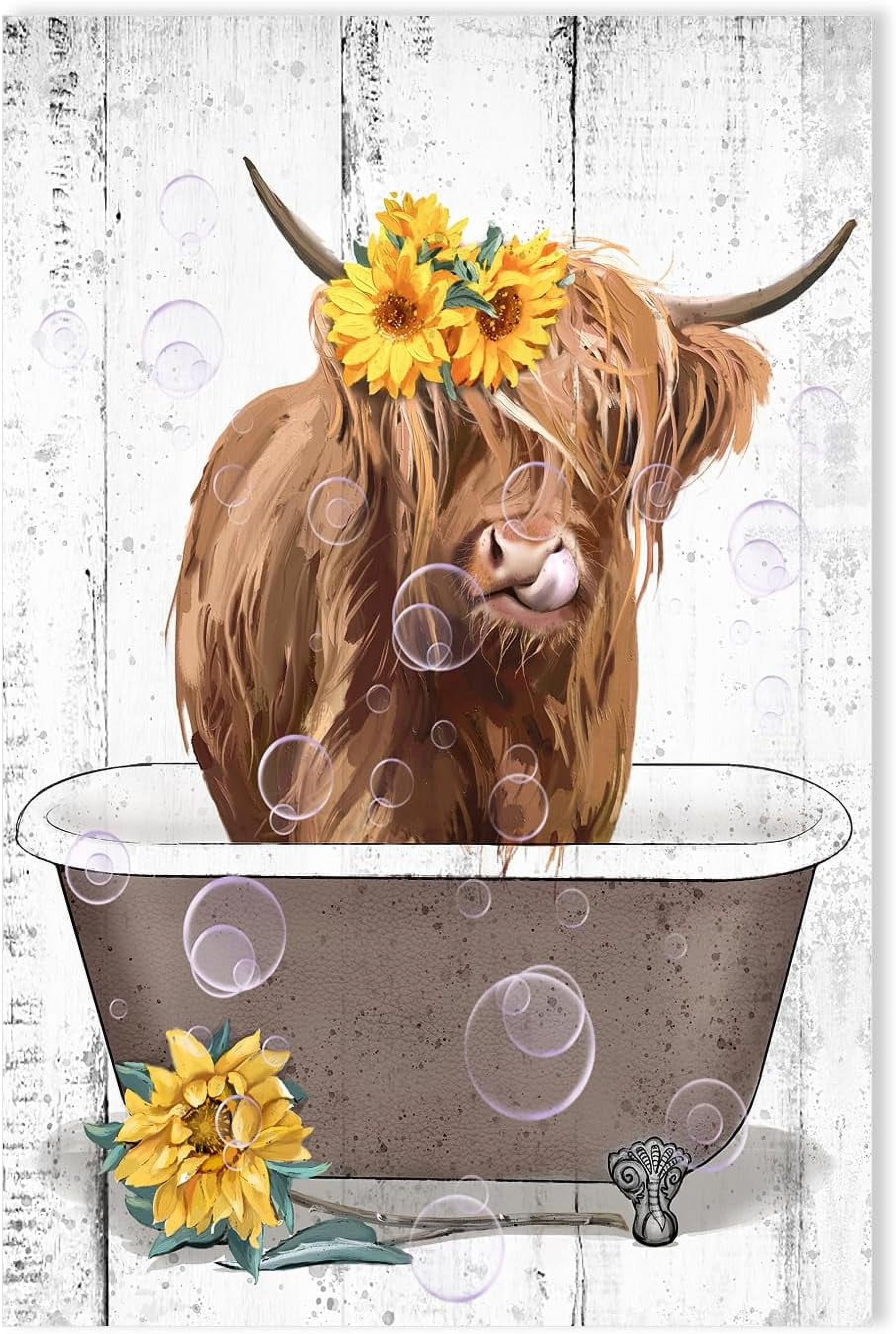 AXXPosters-Funny Bathroom Canvas Wall Art: Black White Elephant with ...