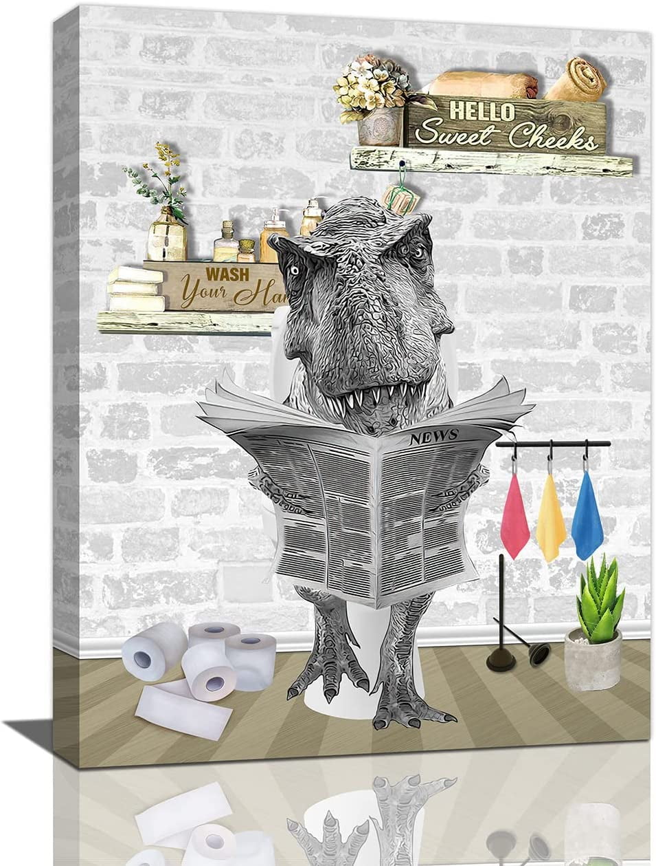 AXXPosters-Funny Bathroom Wall Art Dinosaur on Toilet Bathroom Pictures ...