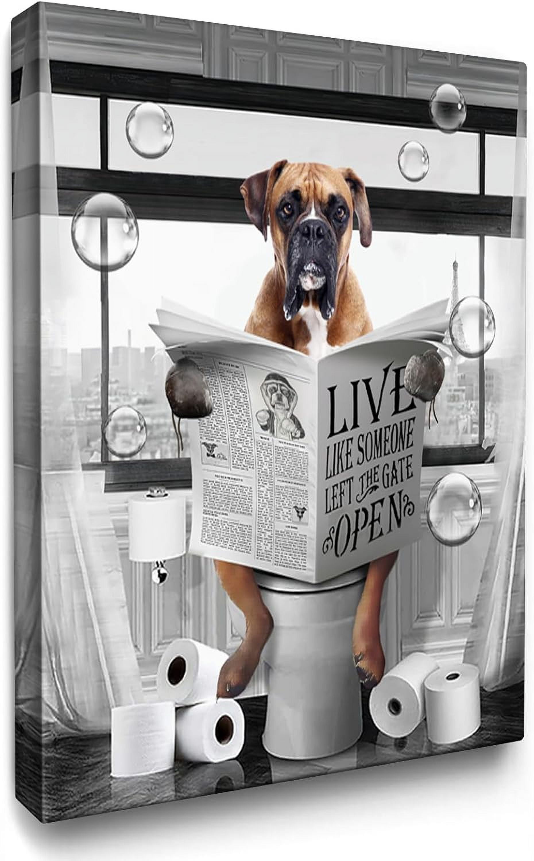 AXXPosters- Funny Boxer Dog Bathroom Decor Wall Art Cute Boxer Dog ...