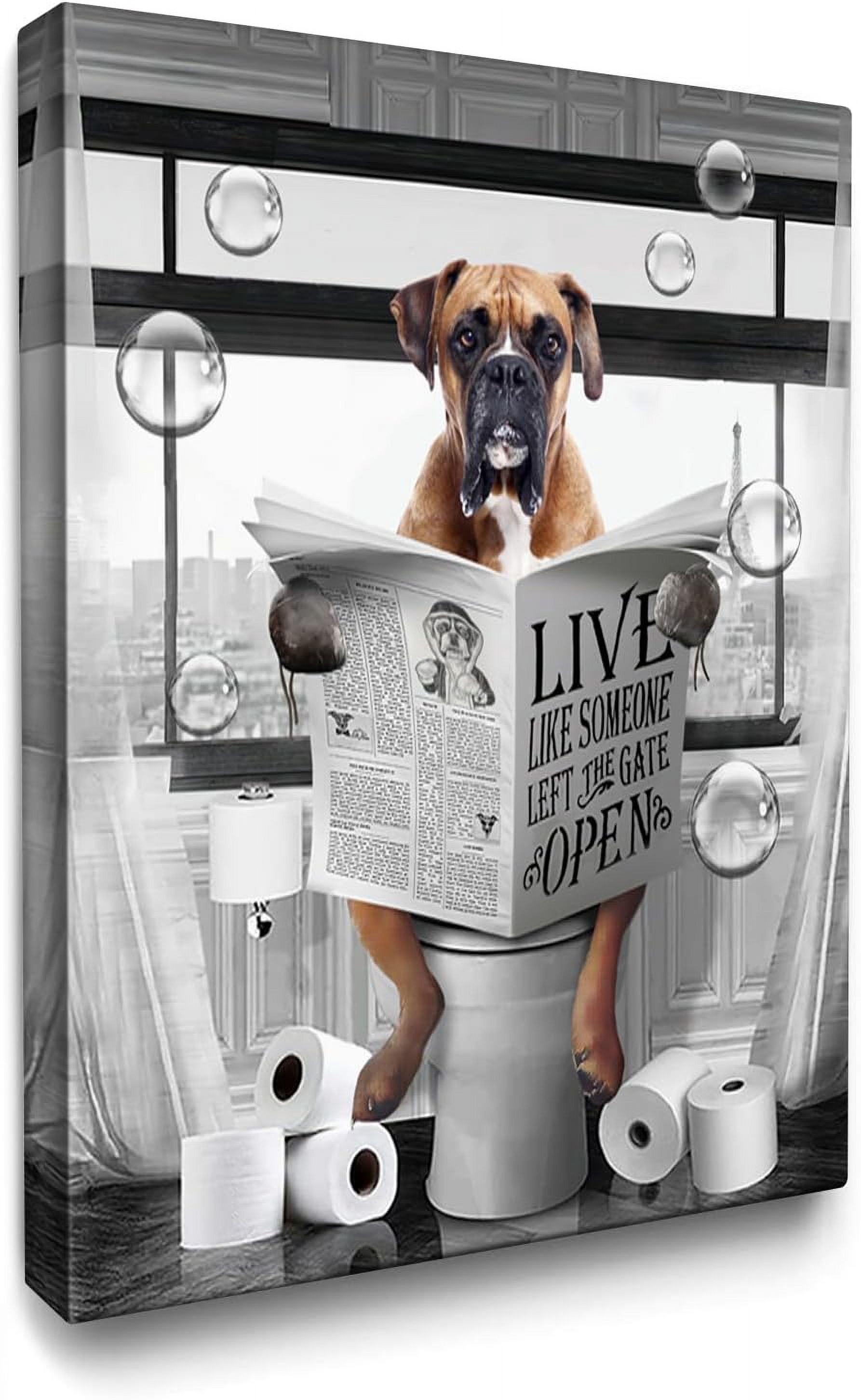 AXXPosters- Funny Boxer Dog Bathroom Decor Wall Art Cute Boxer Dog ...