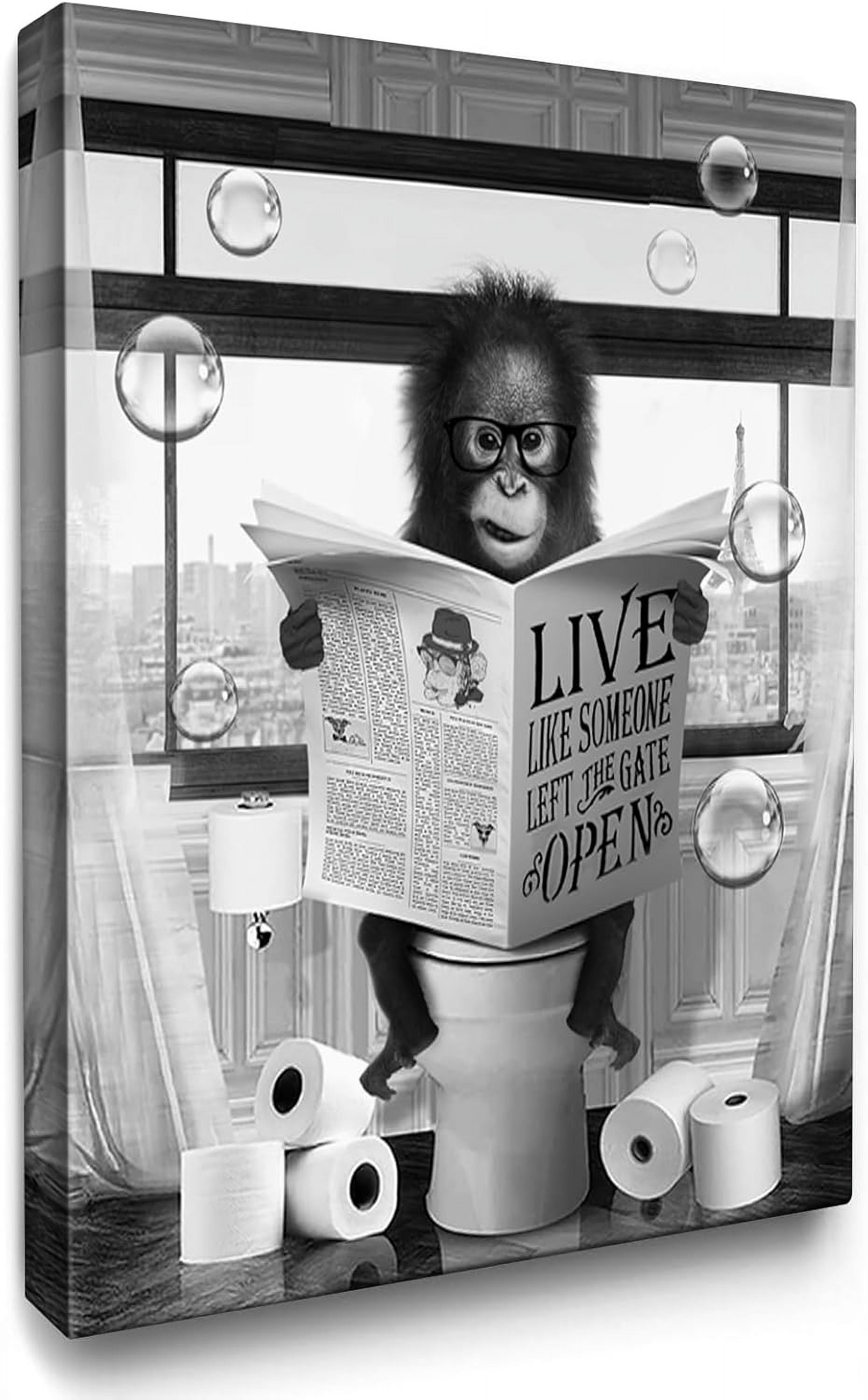 AXXPosters- Funny Chimp Bathroom Decor Canvas Wall Art Cute Chimp ...