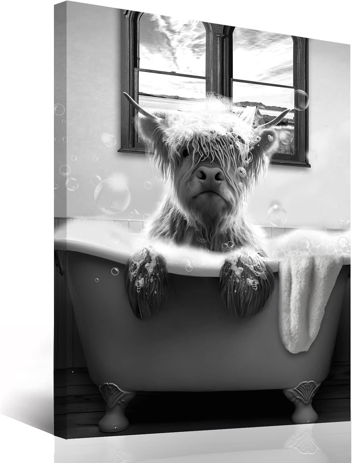 AXXPosters-Funny Highland Cow Wall Art in Bathtub, Black and White Cow ...