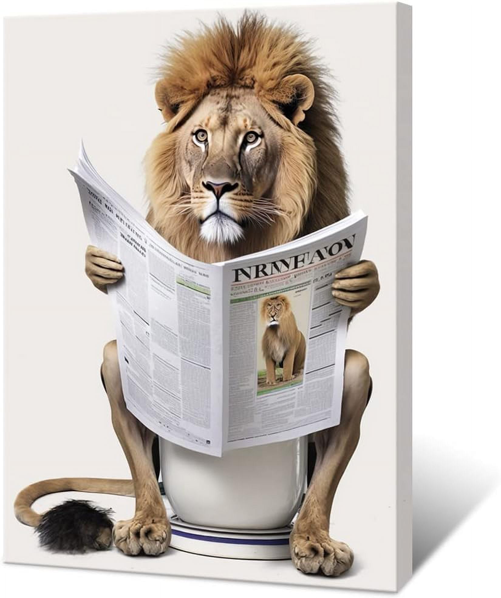 AXXPosters-Funny Lion Bathroom Canvas Wall Art Cute Lion In Toilet ...