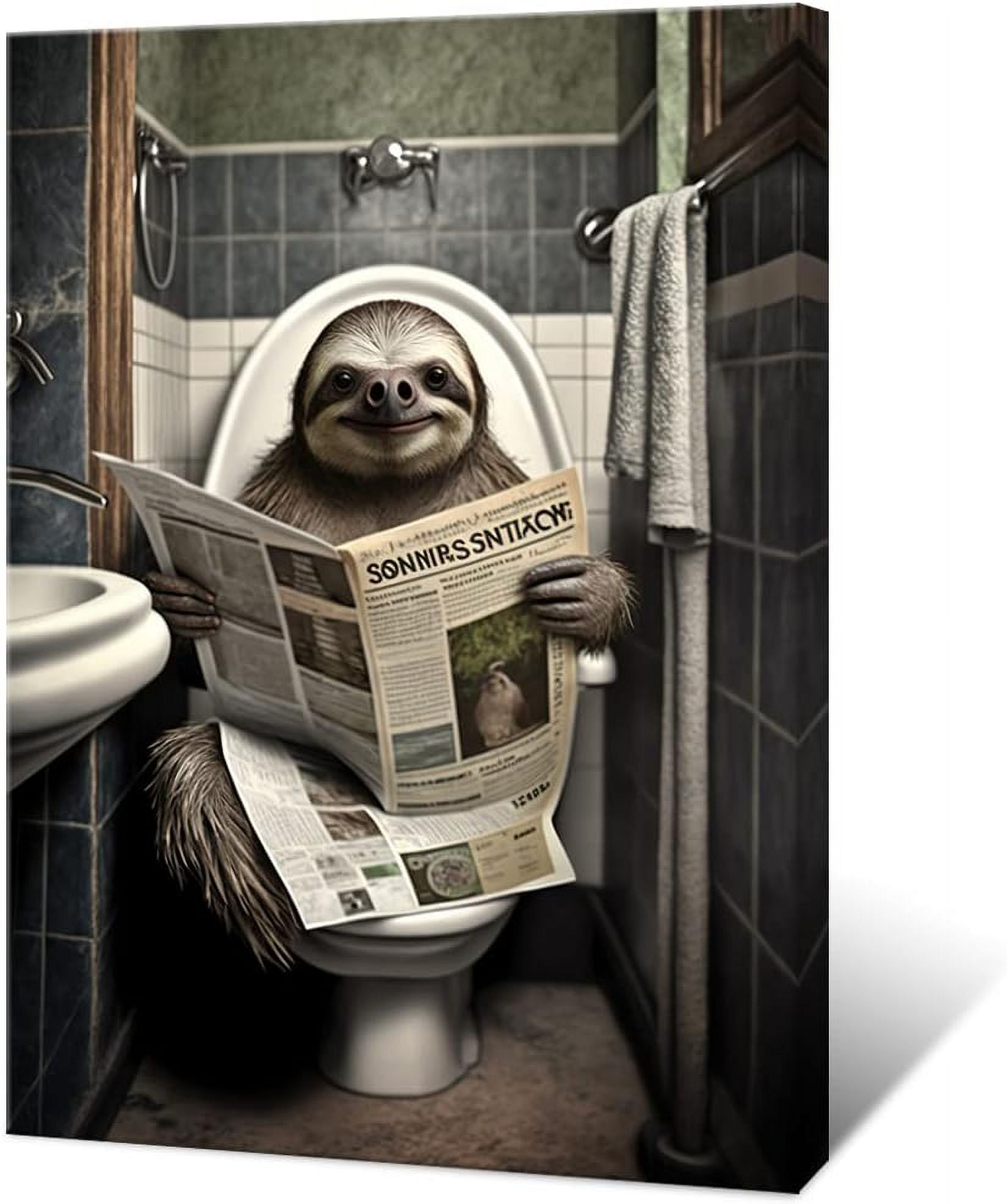 AXXPosters-Funny Sloth Bathroom Canvas Wall Art Cute Sloth In Toilet ...