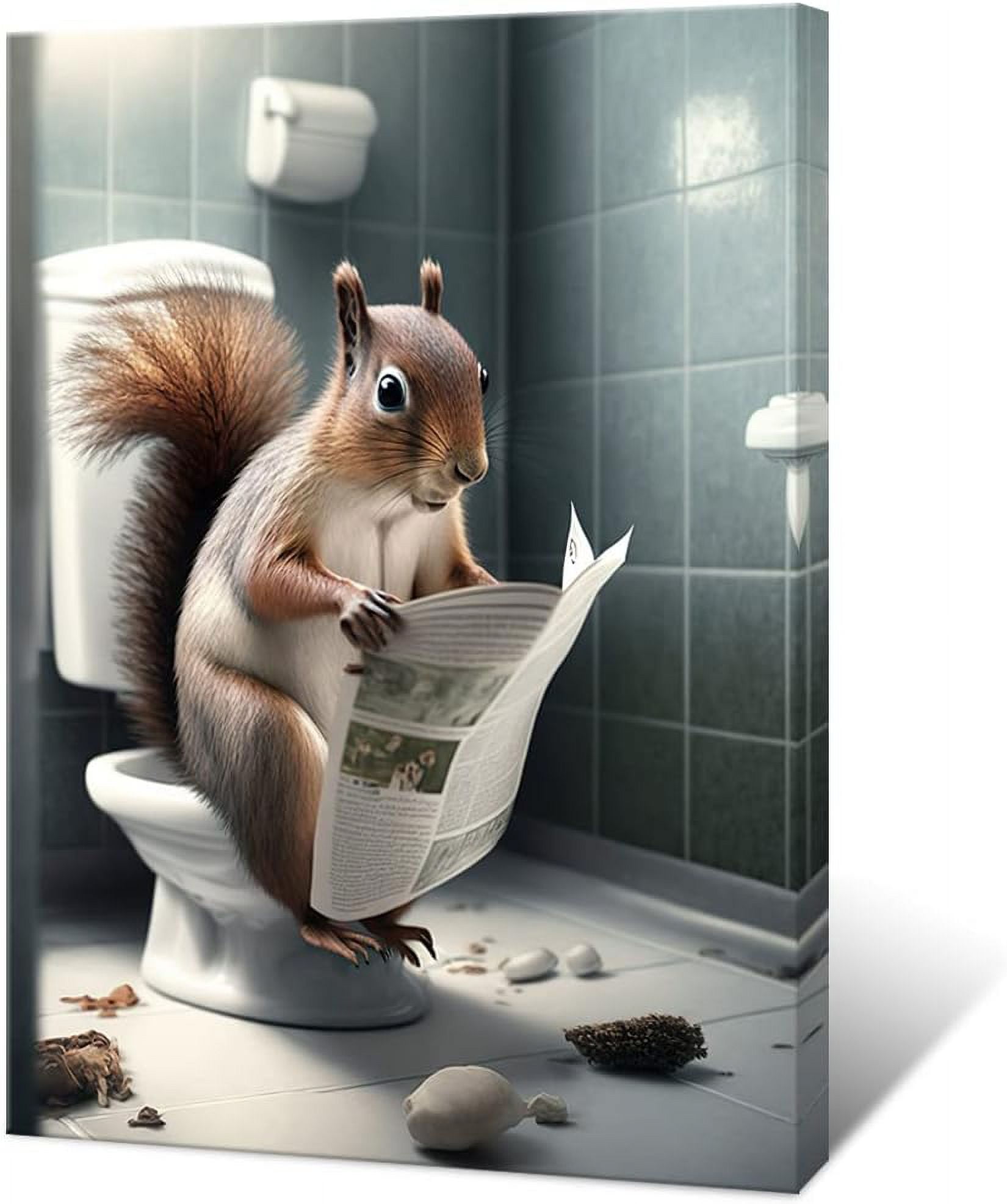 AXXPosters-Funny Squirrel Bathroom Canvas Wall Art Cute Squirrel In ...