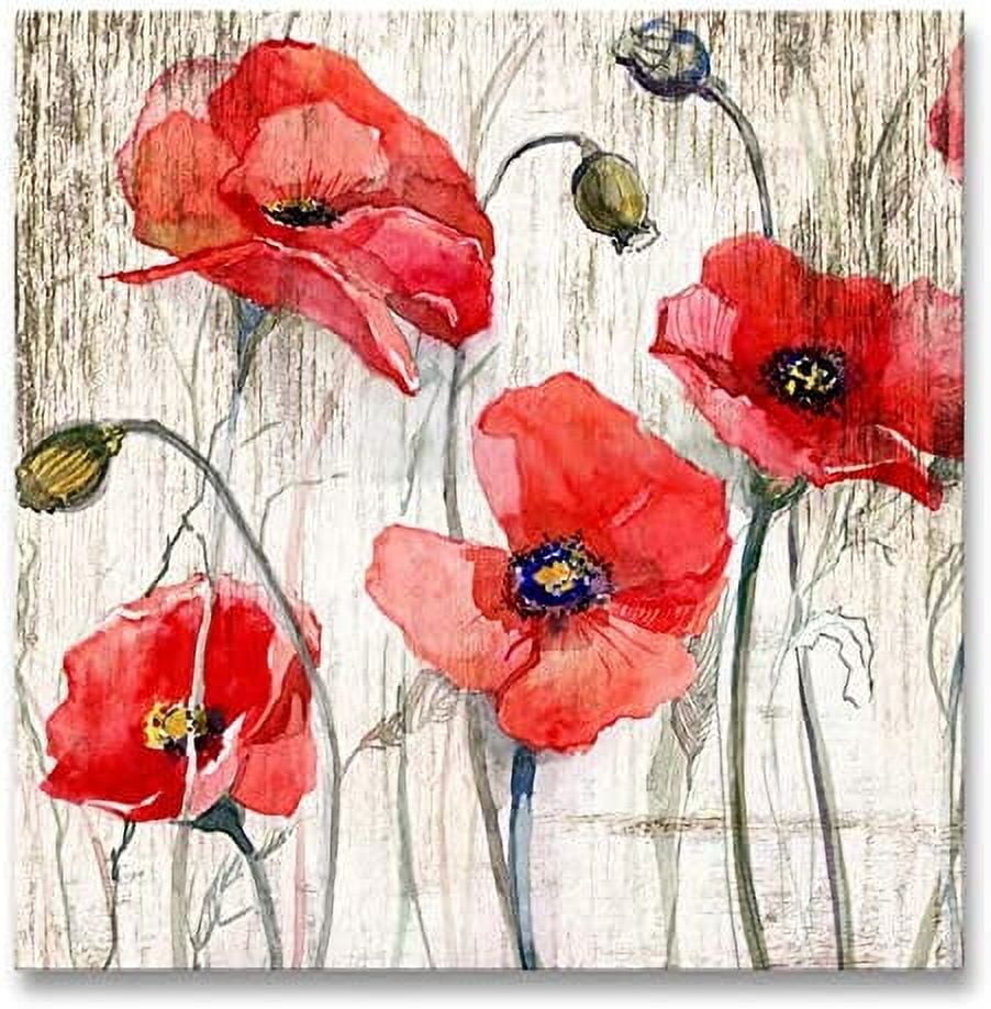 AXXPosters-Genius Decor - Retro Rustic Red Poppy Flower Canvas Wall Art ...