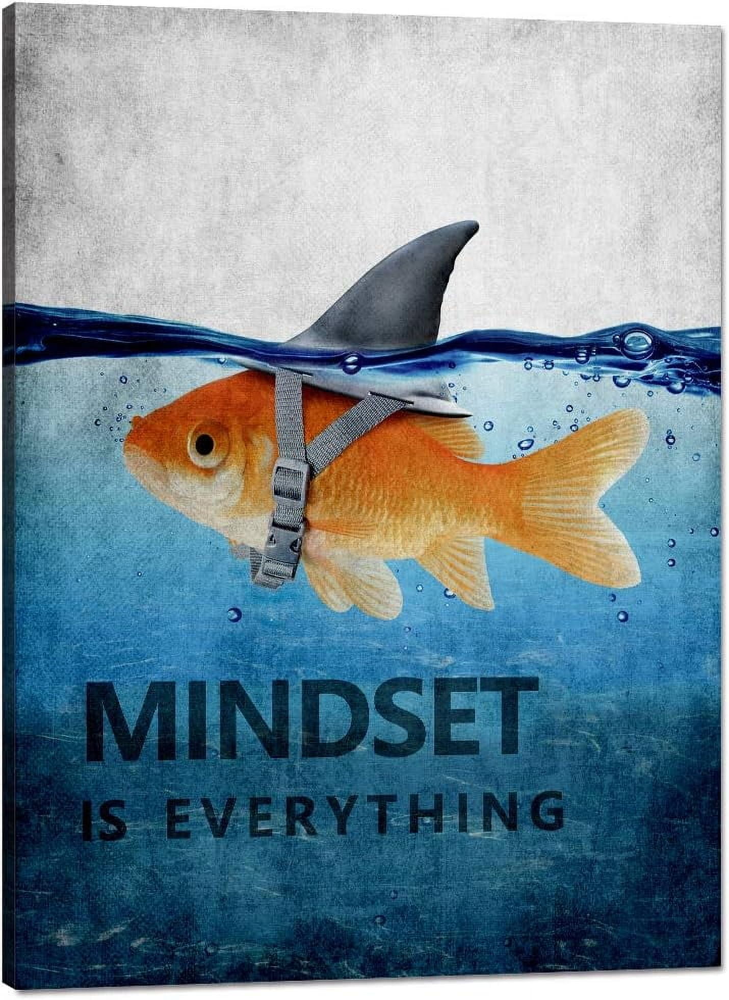 AXXPosters-Goldfish Shark Motivational Poster Mindset is Everything Inspiring Canvas Wall Art ...