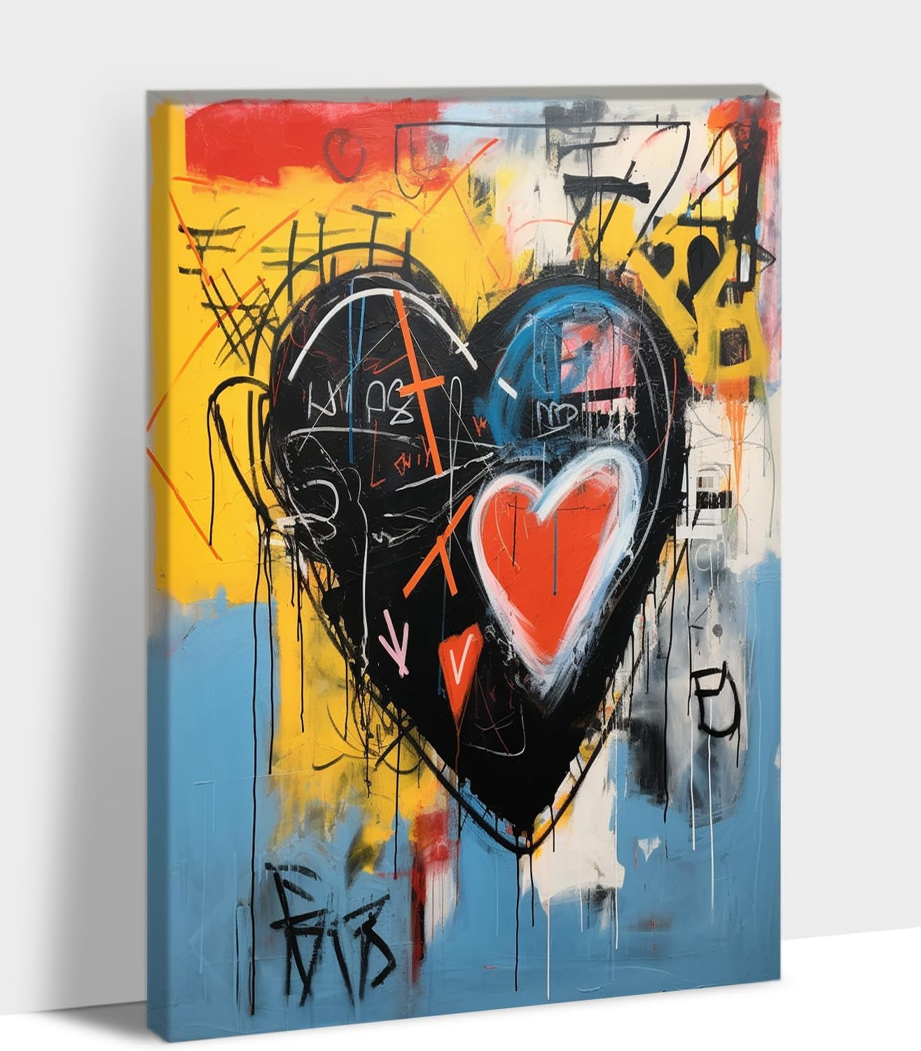 AXXPosters Graffiti Love Heart Canvas Wall Art, Colorful Graffiti Print ...