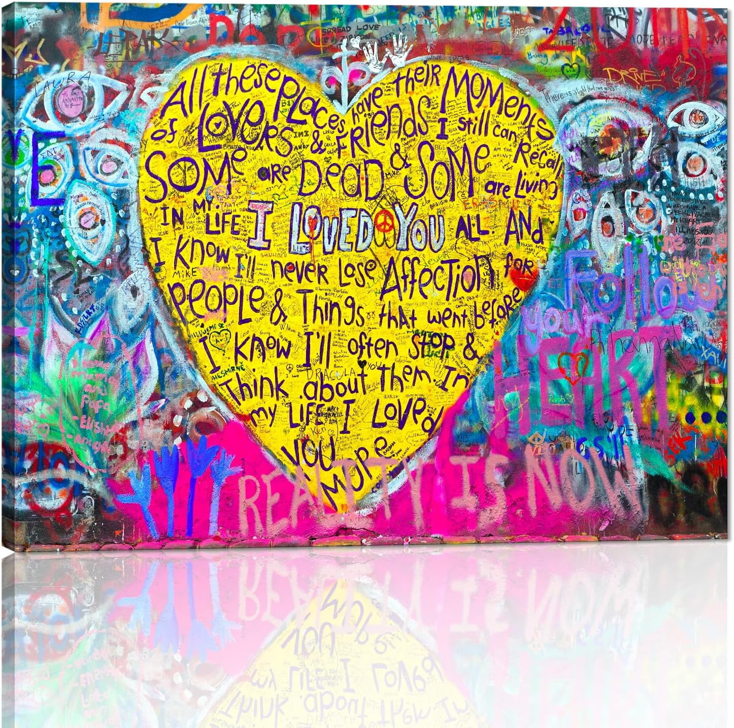 AXXPosters-Graffiti Wall Art Yellow Heart Canvas Painting Wall Decor ...