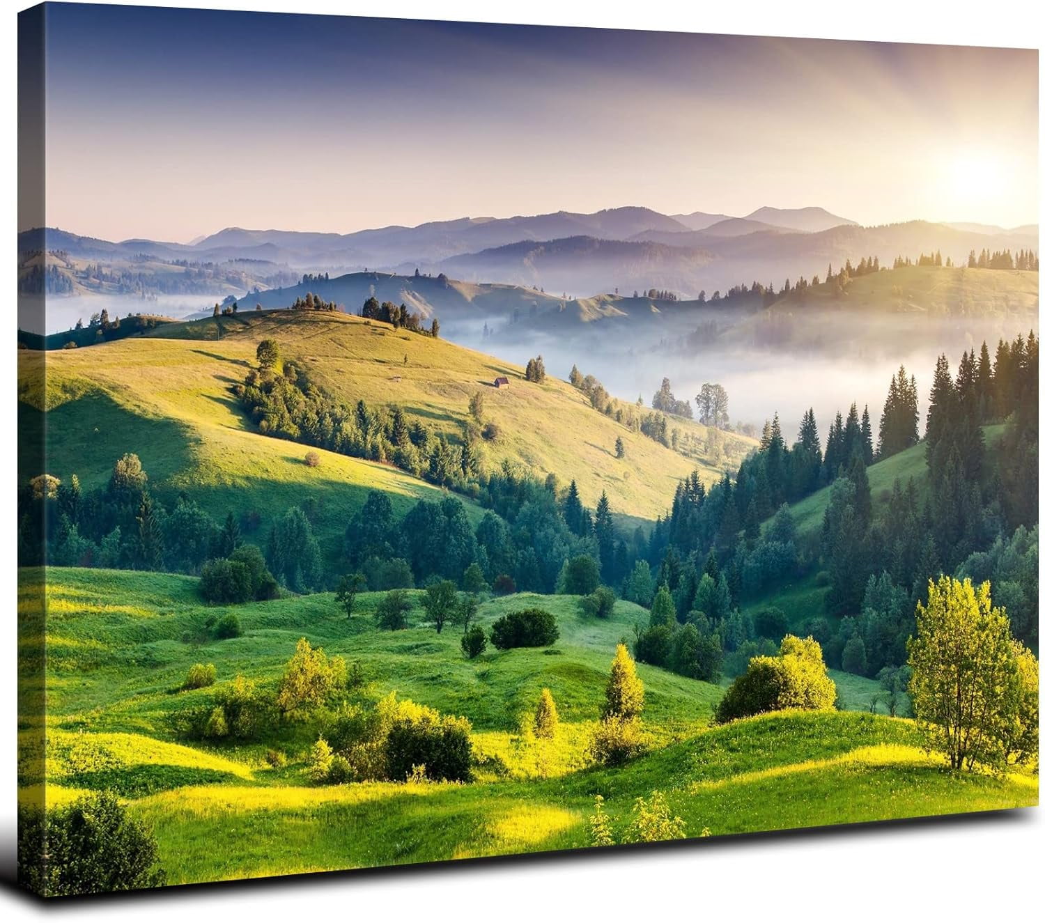 AXXPosters-Green Misty Forest Wall Art Spring Mountain Landscape Wall ...