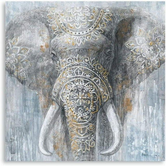 AXXPosters- Grey Blue Elephant Wall Decor - Wild Animals Canvas ...