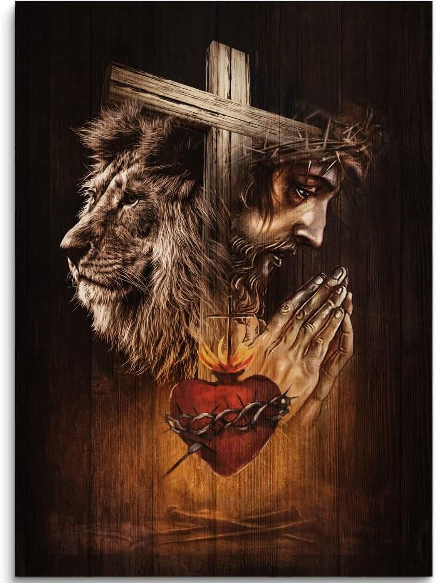 AXXPosters- Heart of Jesus Picture Poster Christian God Pictures Painting Christian Tiger Cross ...