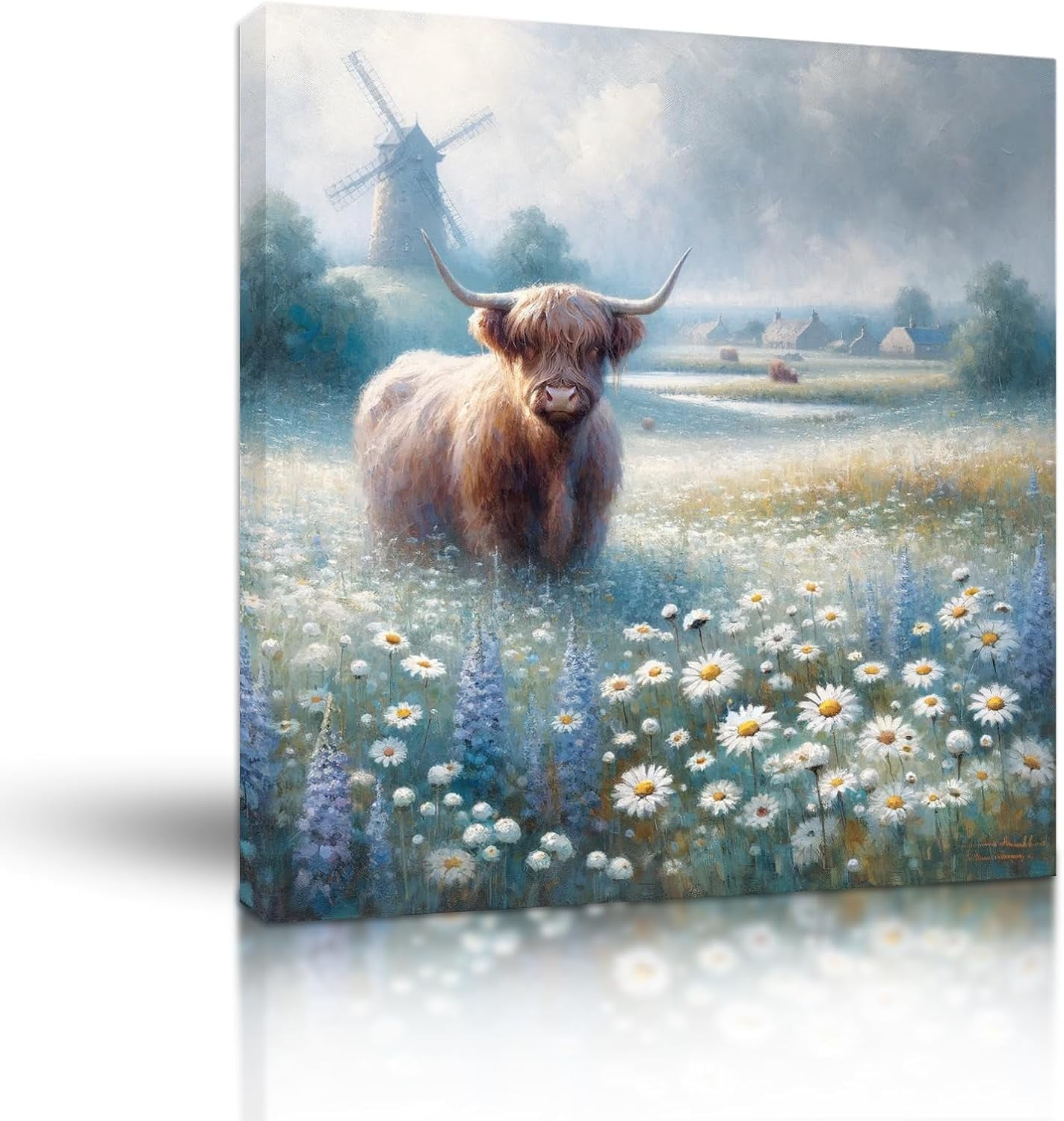 AXXPosters Highland Cow Bathroom Wall Art, Serene Pastoral Highland Cow ...
