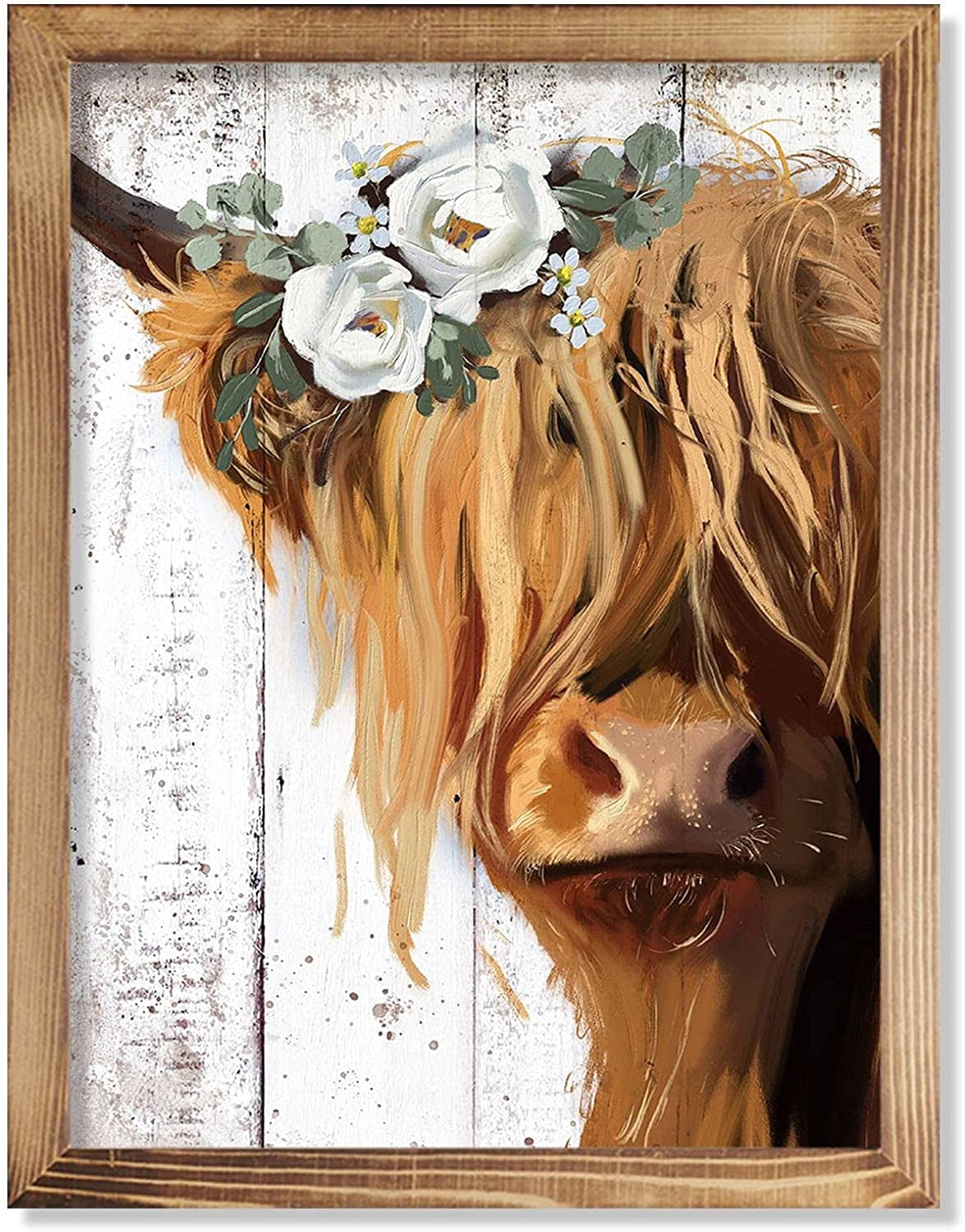 AXXPosters-Highland Cow Farmhouse Wall Decor Picture Frame Painting Rustic Art Print for Home ...