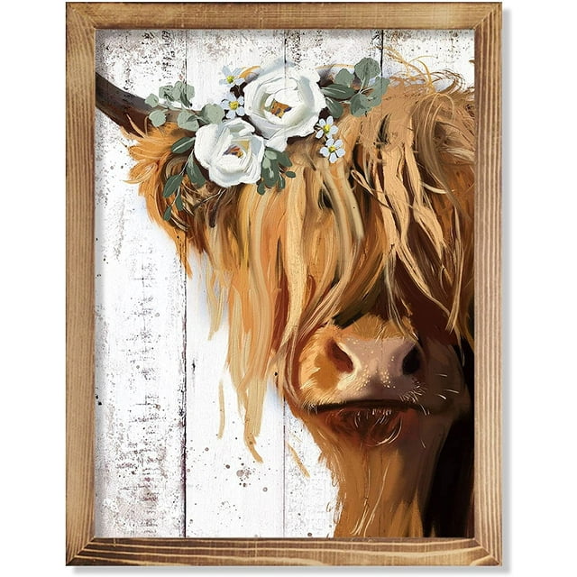 AXXPosters-Highland Cow Farmhouse Wall Decor Picture Frame Painting Rustic Art Print for Home ...