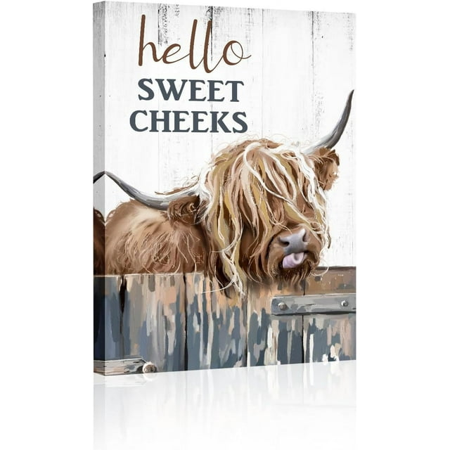 AXXPosters-Highland Cow Picture Bathroom Decor: Hello Sweet Cheeks ...