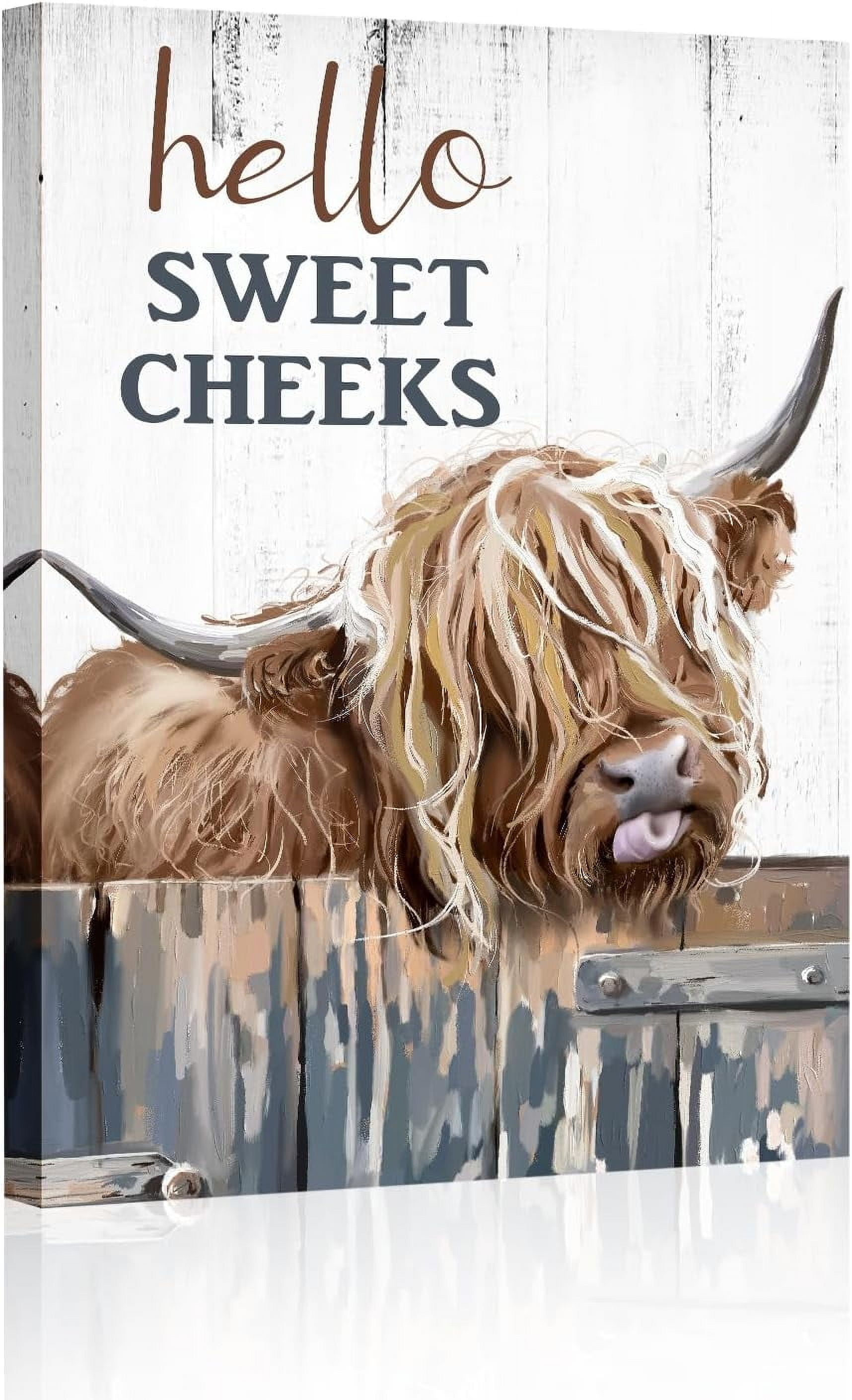 AXXPosters-Highland Cow Pictures Wall Decor:Hello Sweet Cheeks Bathroom ...