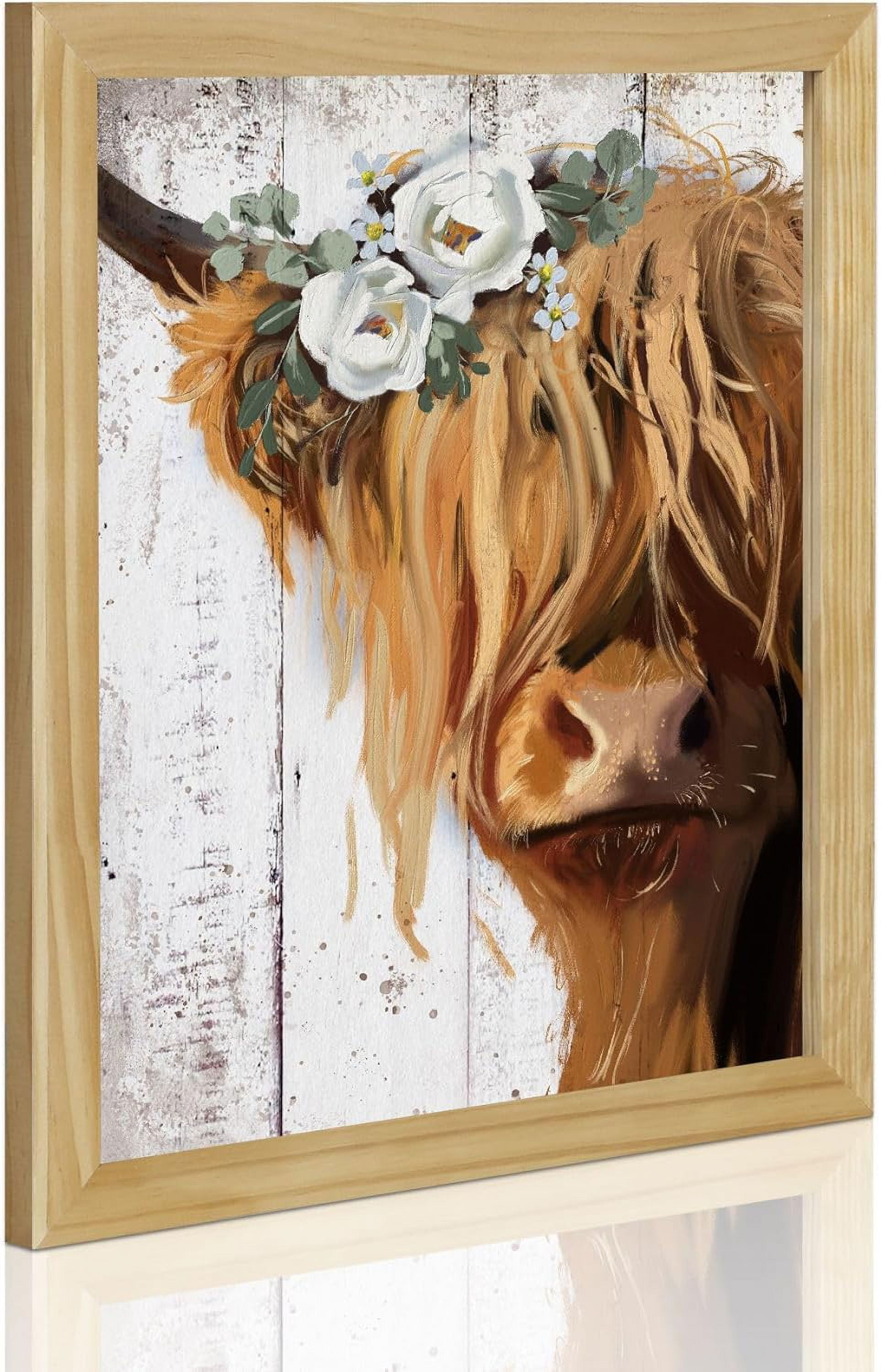 AXXPosters-Highland Cow Wall Art: Farmhouse Cow Picture with White ...
