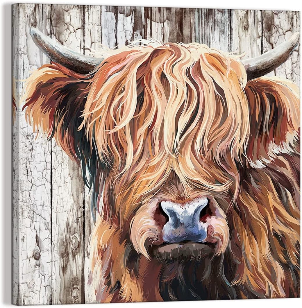 AXXPosters-Highland Cow Wall Decor Farmhouse Wall art Canvas Picture ...