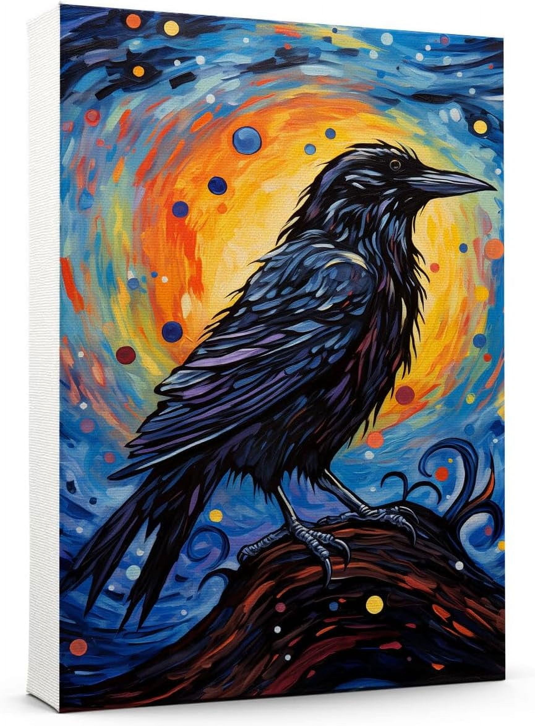 AXXPosters Hudo Crow Poster Wall Art Animal, Crow Painting on Canvas Painted by Hand Modern ...