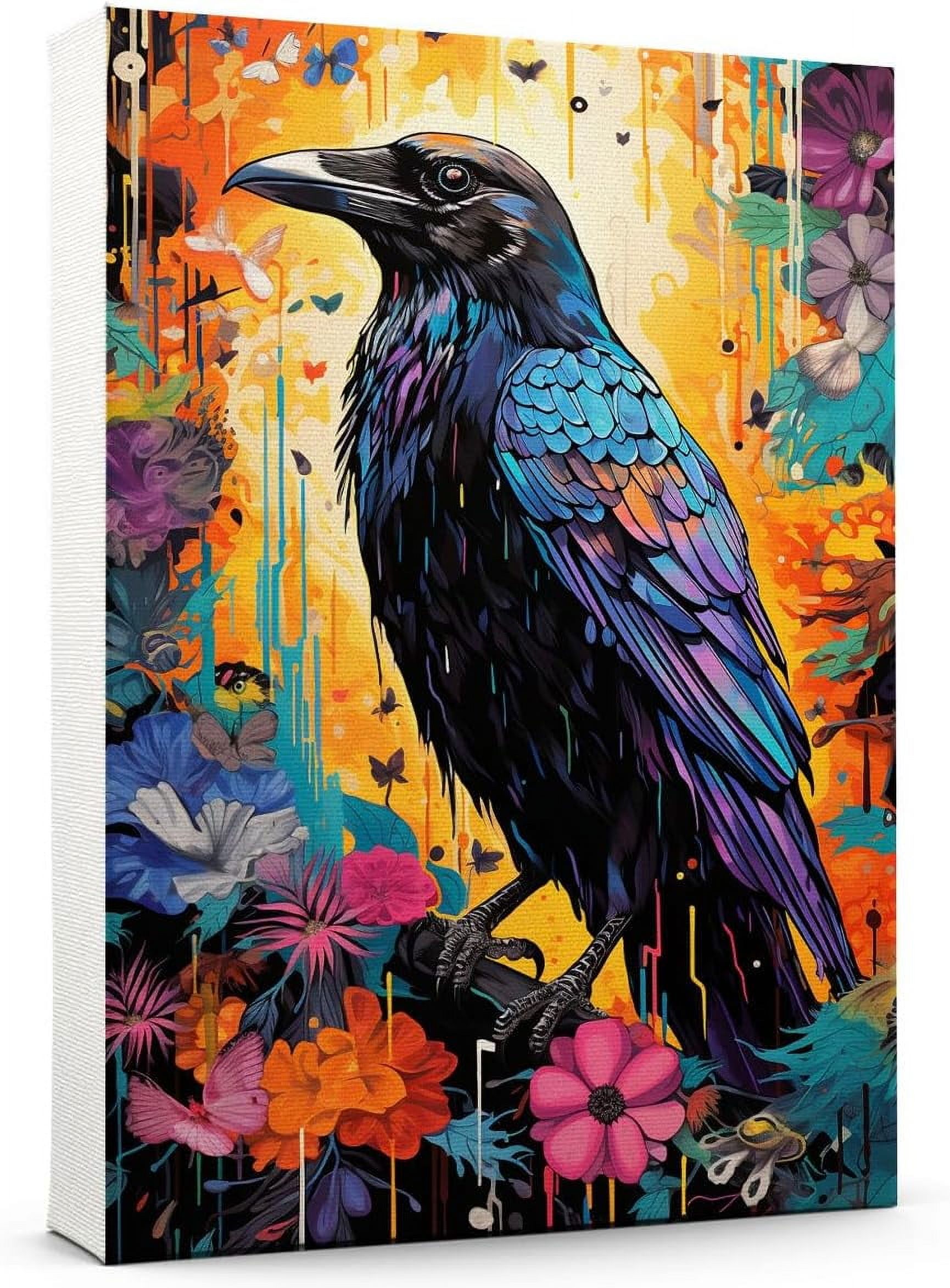AXXPosters Hudo Crow Poster Wall Art, Crow Canvas Wall Art Colorful ...