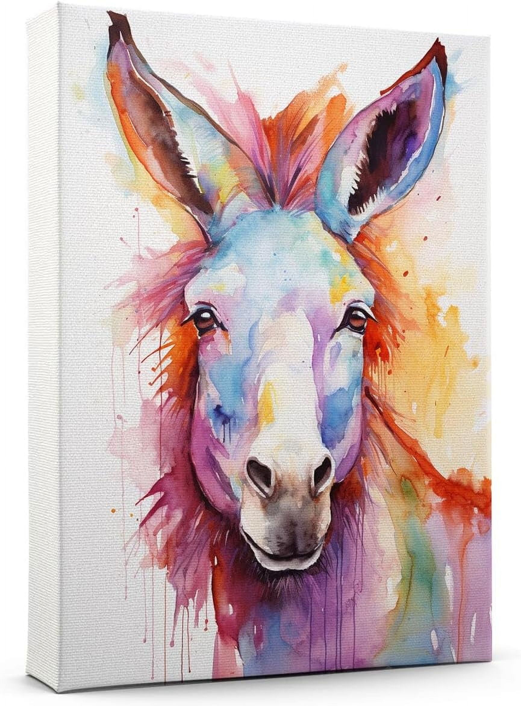 AXXPosters Hudo Donkey Funny Animal Picture Canvas Wall Art Hand ...