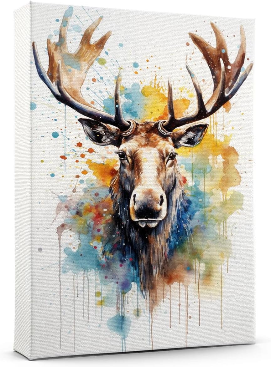 AXXPosters Hudo Moose Poster Wall Art, Moose Animal Oil Painting Canvas ...