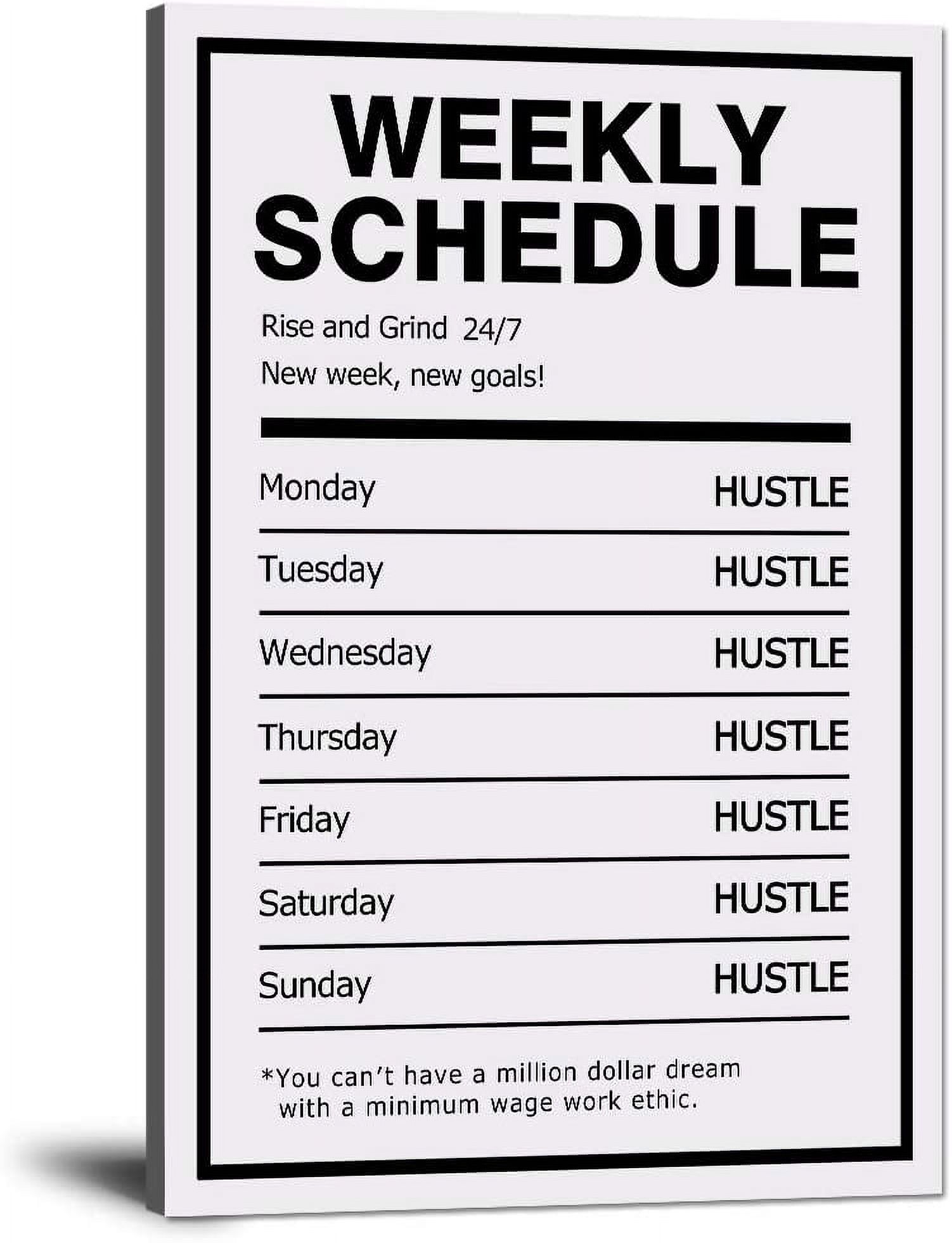 AXXPosters-Hustle Weekly Schedule Inspirational Canvas Wall Art ...