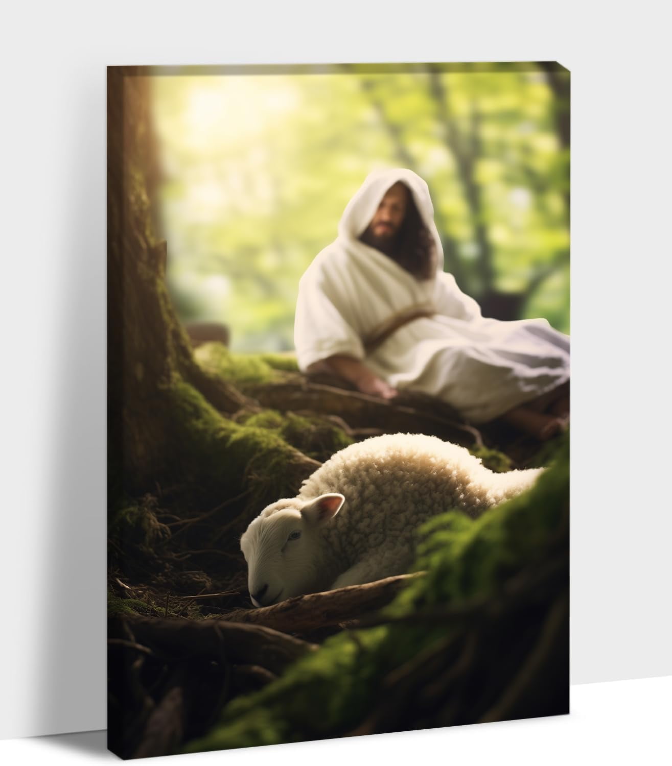 AXXPosters-Jesus and Lamb Canvas Wall Art, Jesus Running After Lamb ...