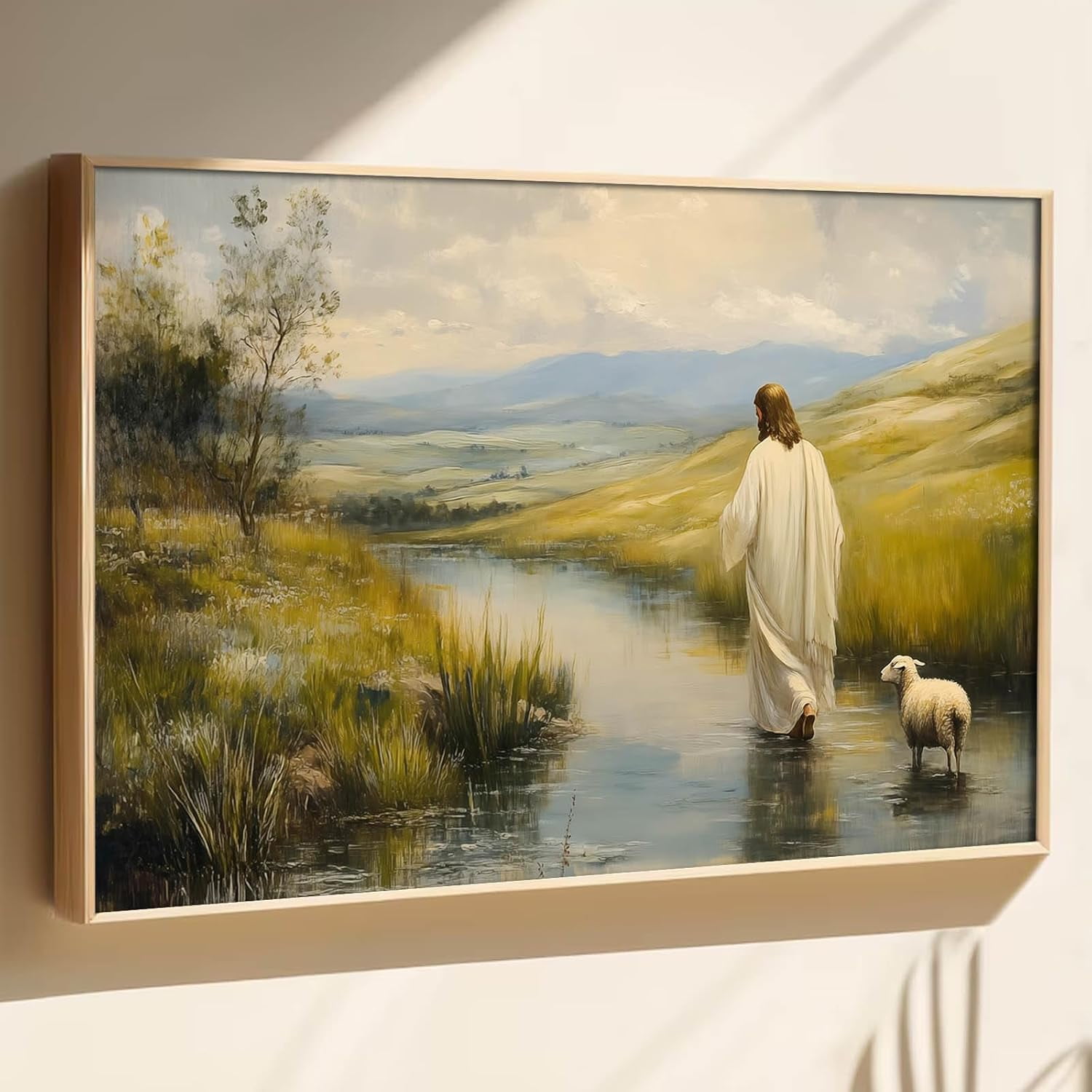 AXXPosters Jesus and Lamb Canvas Wall Art Landscape Orientation ...