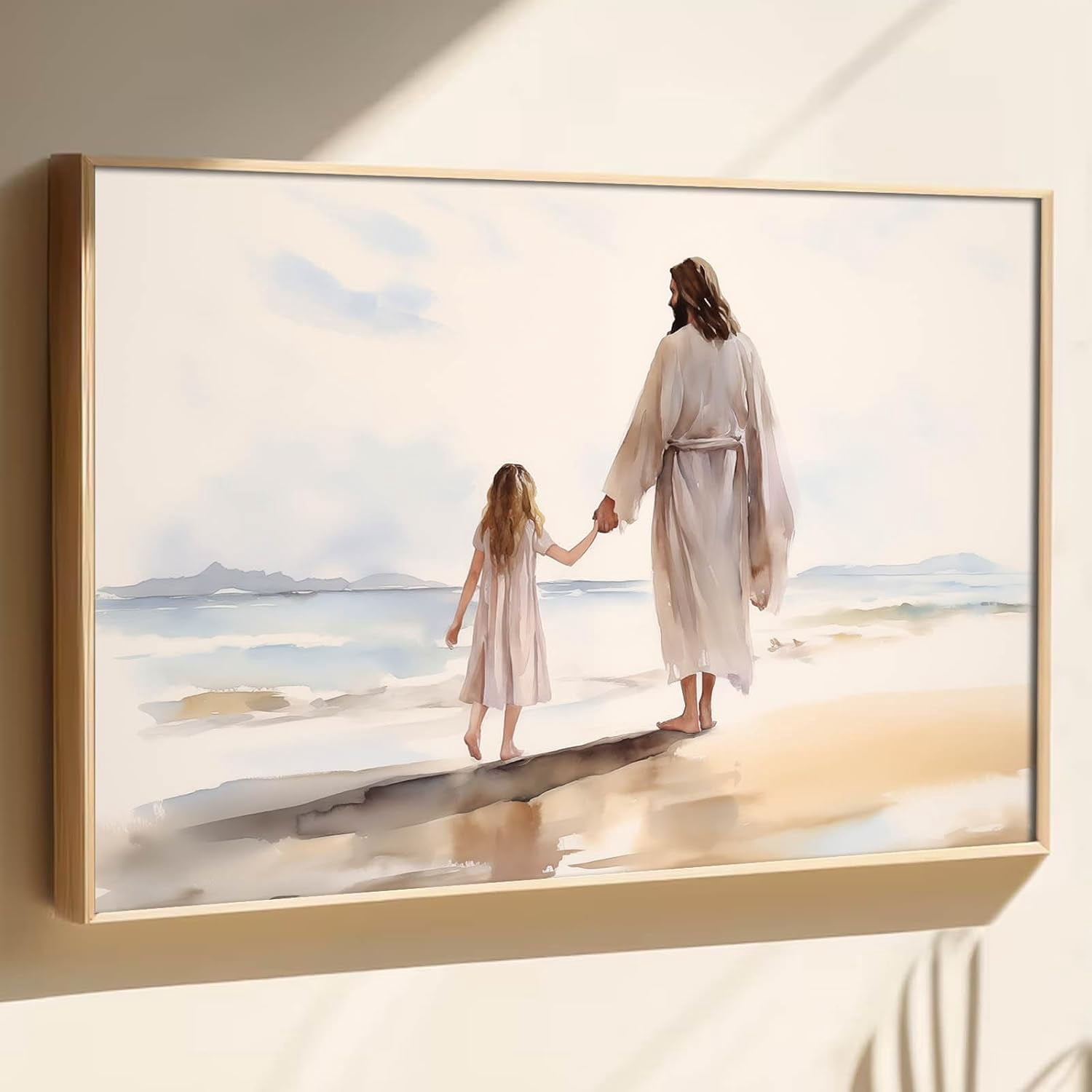 AXXPosters Jesus Walking with Girl on Beach Wall Art Walk by Faith ...