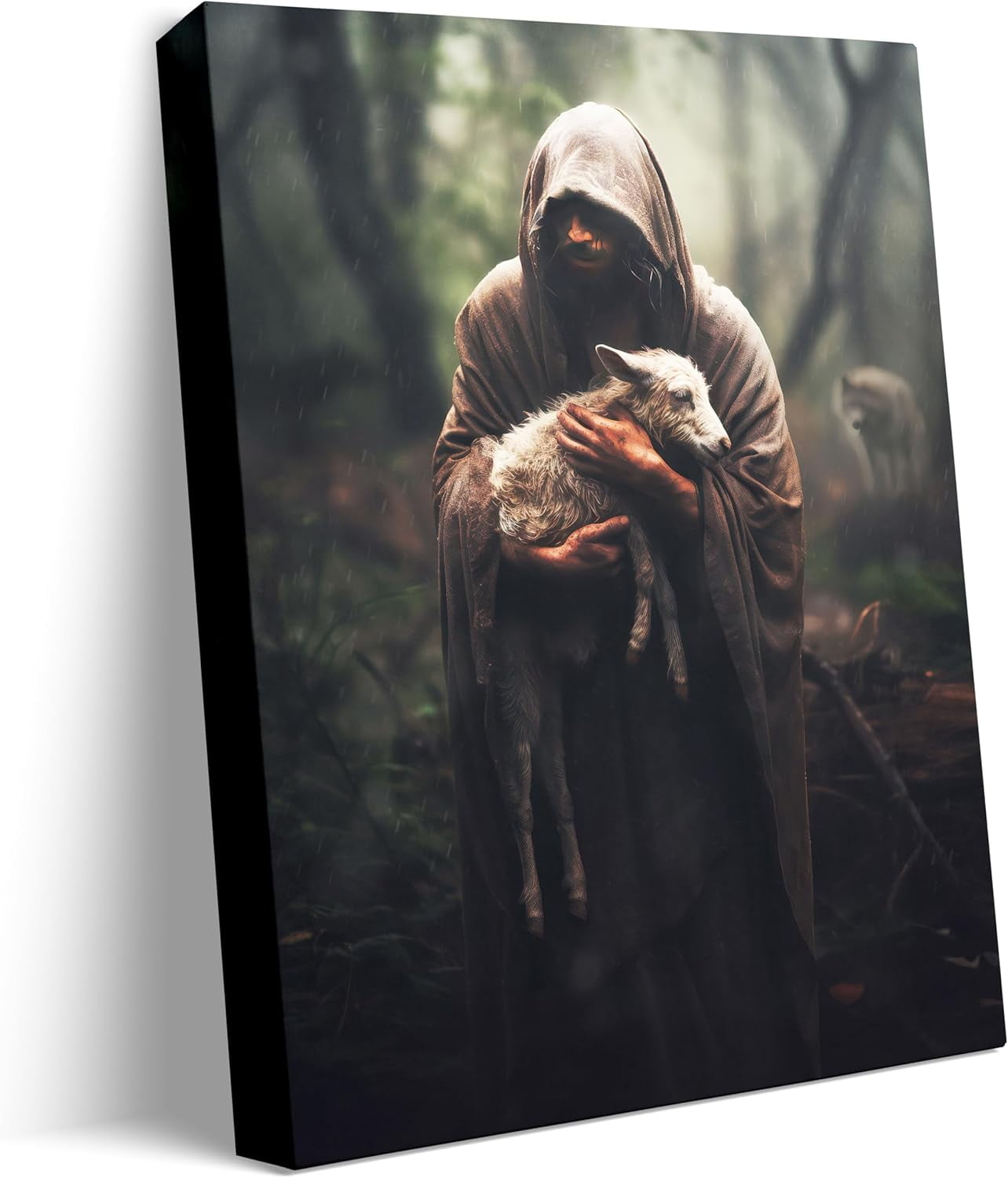 AXXPosters-Jesus and Lamb Canvas Wall Art Jesus Rescues A Muddy Lamb ...