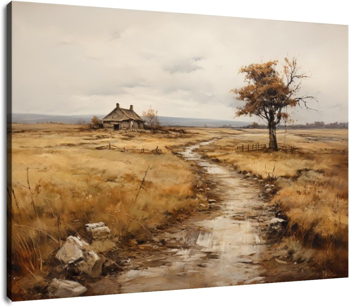 AXXPosters-Landscape Canvas Poster Wall Art Vintage Countryside Field ...