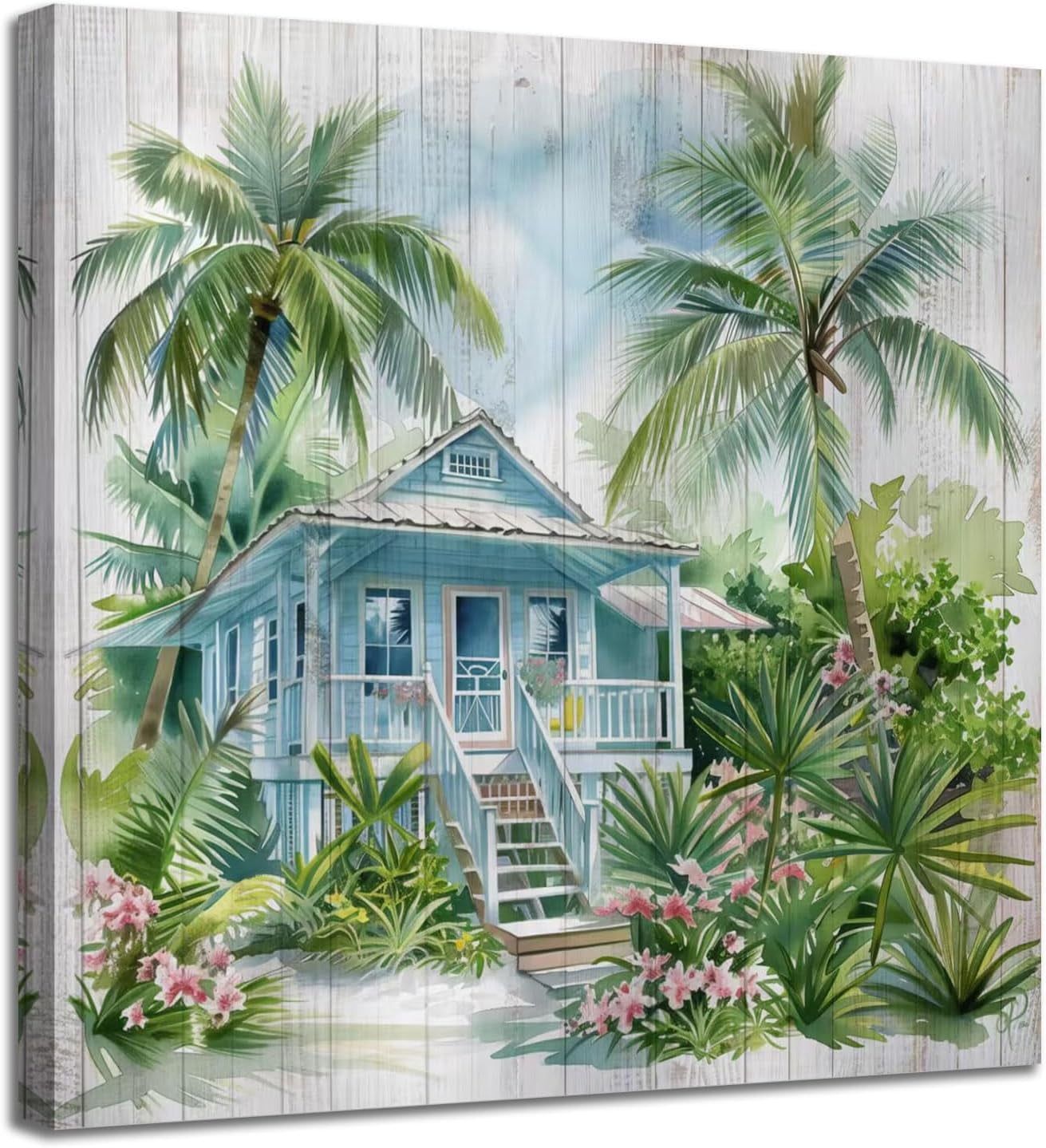 AXXPosters-Landscape Canvas Wall Art Green Trees Cottage Painting ...