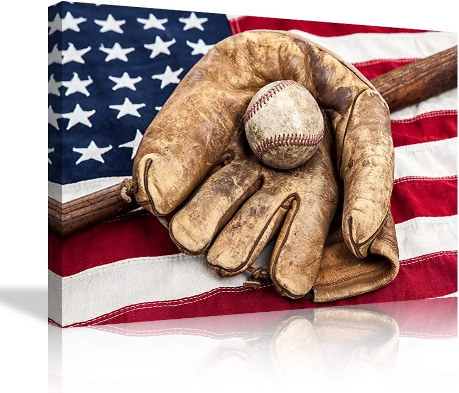 AXXPosters-Large American Flag Wall Art Vintage Train Painting Canvas ...