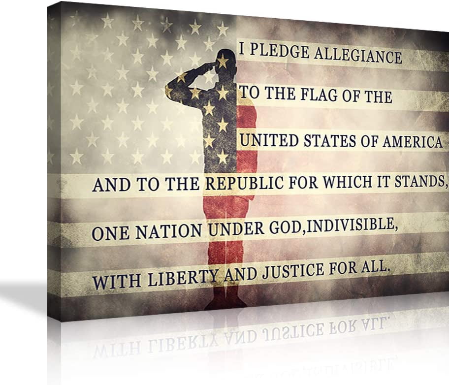 AXXPosters-Large American Flag Wall Art Vintage Train Painting Canvas ...