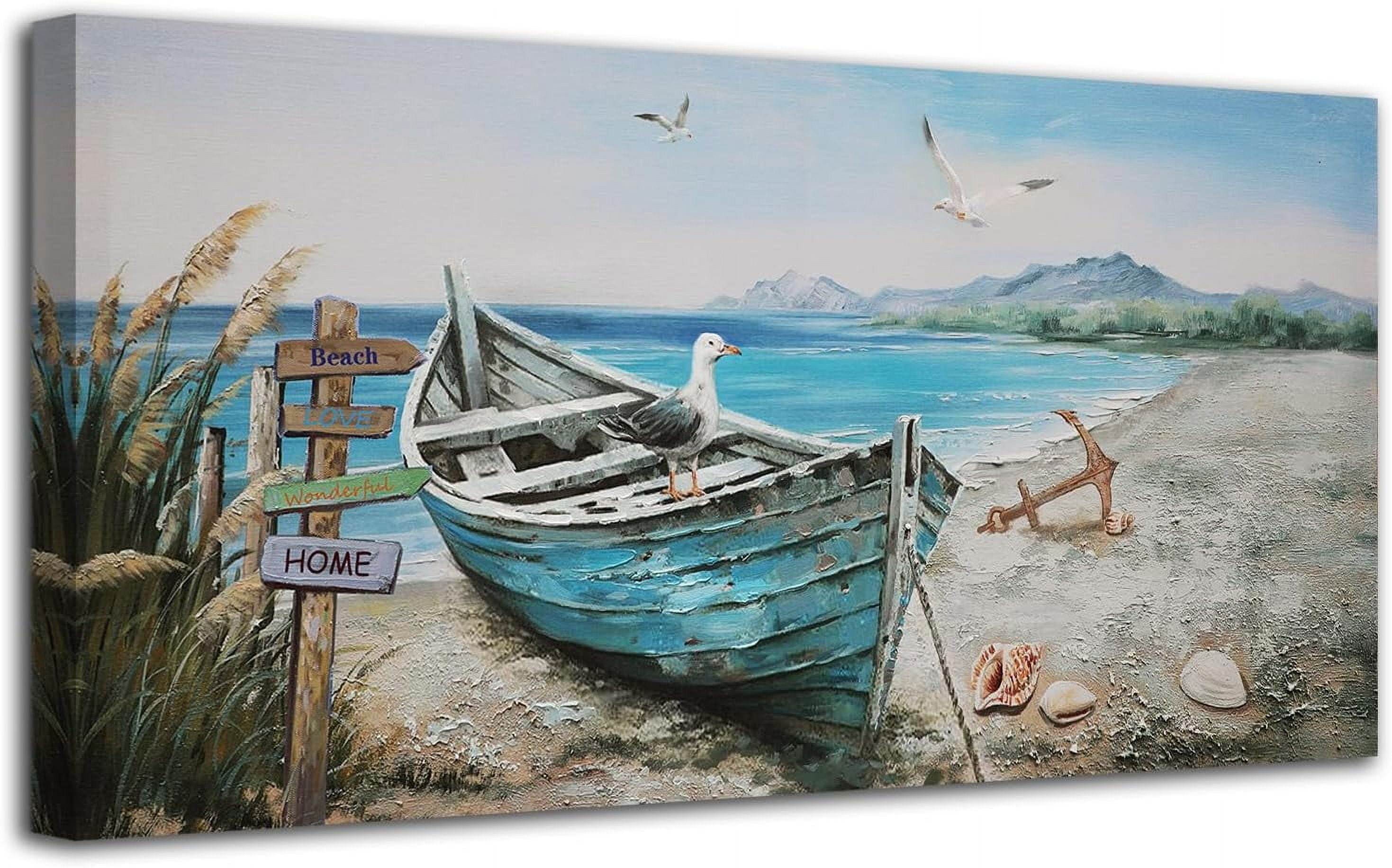 AXXPosters-Large Beach Picture Wall Art Coastal Boat Blue Ocean ...