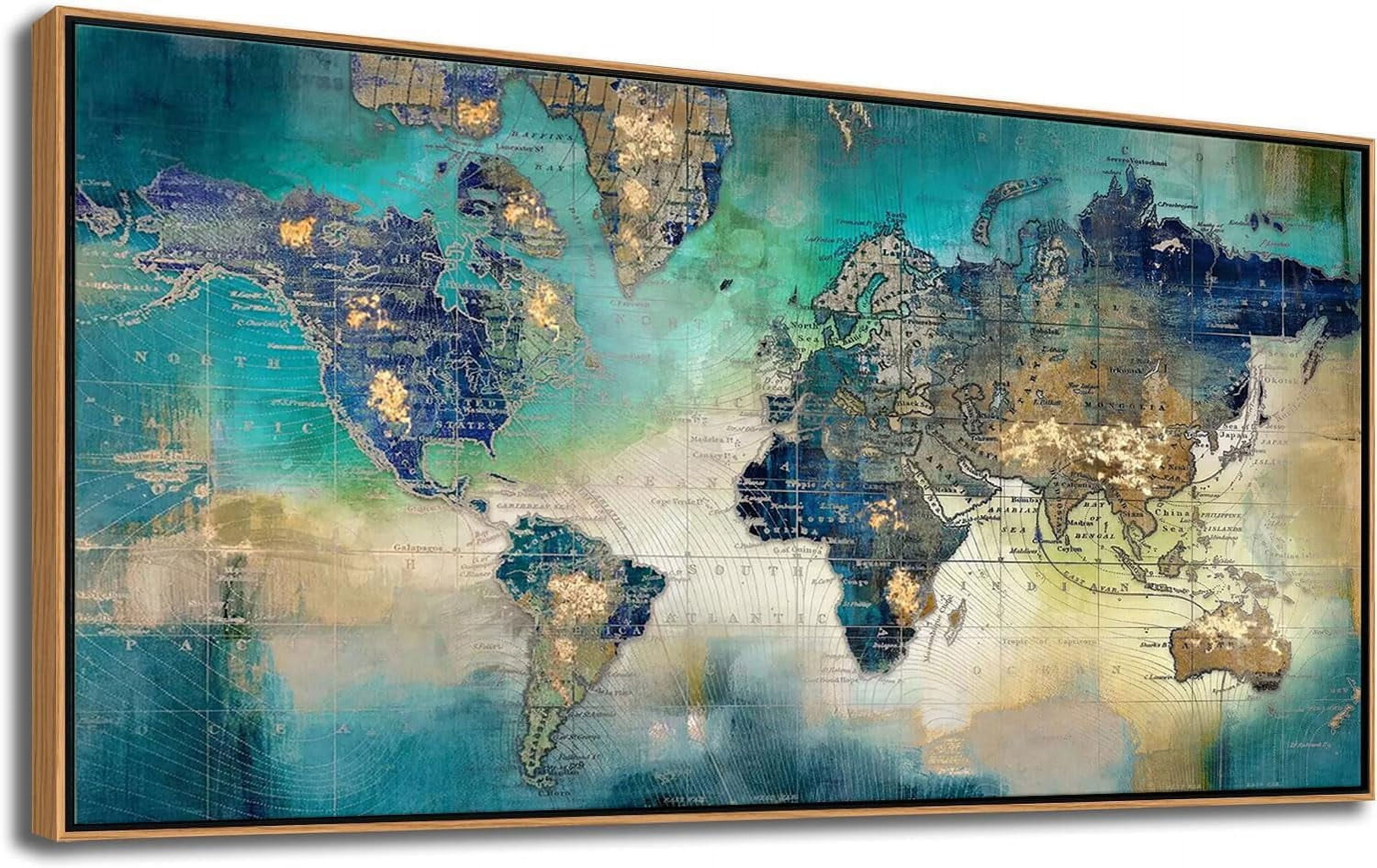 AXXPosters-Large World Map Canvas Prints Wall Art for Living Room ...