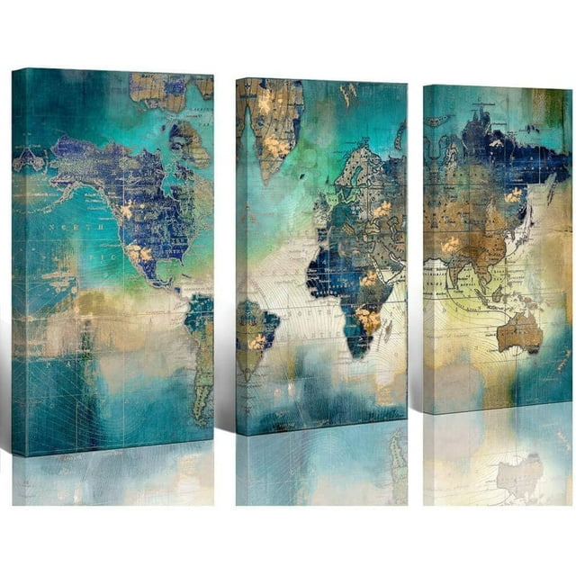 AXXPosters-Large World Map Canvas Prints Wall Art for Living Room ...