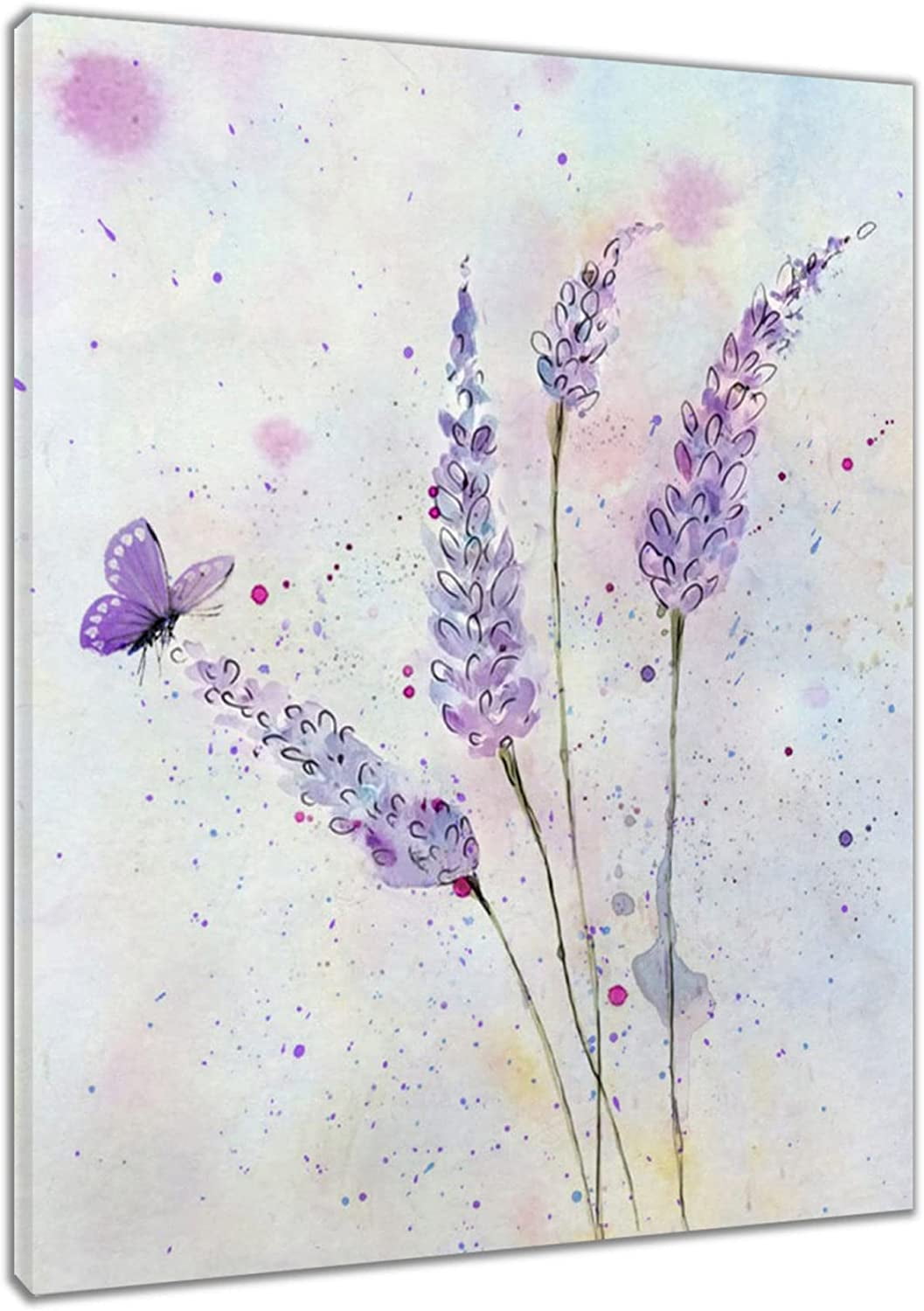 AXXPosters-Lavender Canvas Wall Art Butterfly with Purple Flower ...