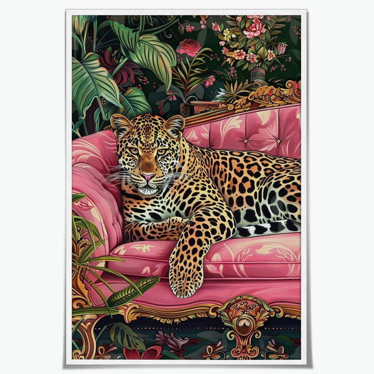 AXXPosters Leopard Lounging on a Luxury Sofa Art Poster - Maximalist ...