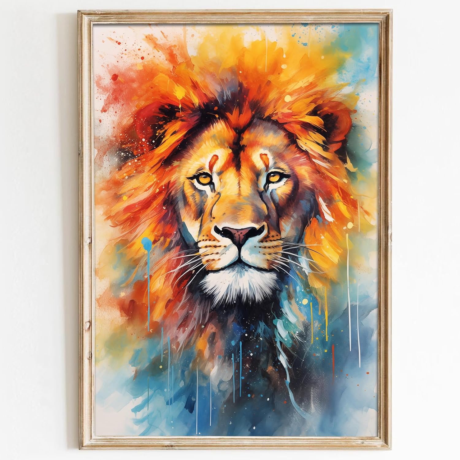 AXXPosters Lion Watercolor Painting Wild Animal Pictures Colorful Lion ...